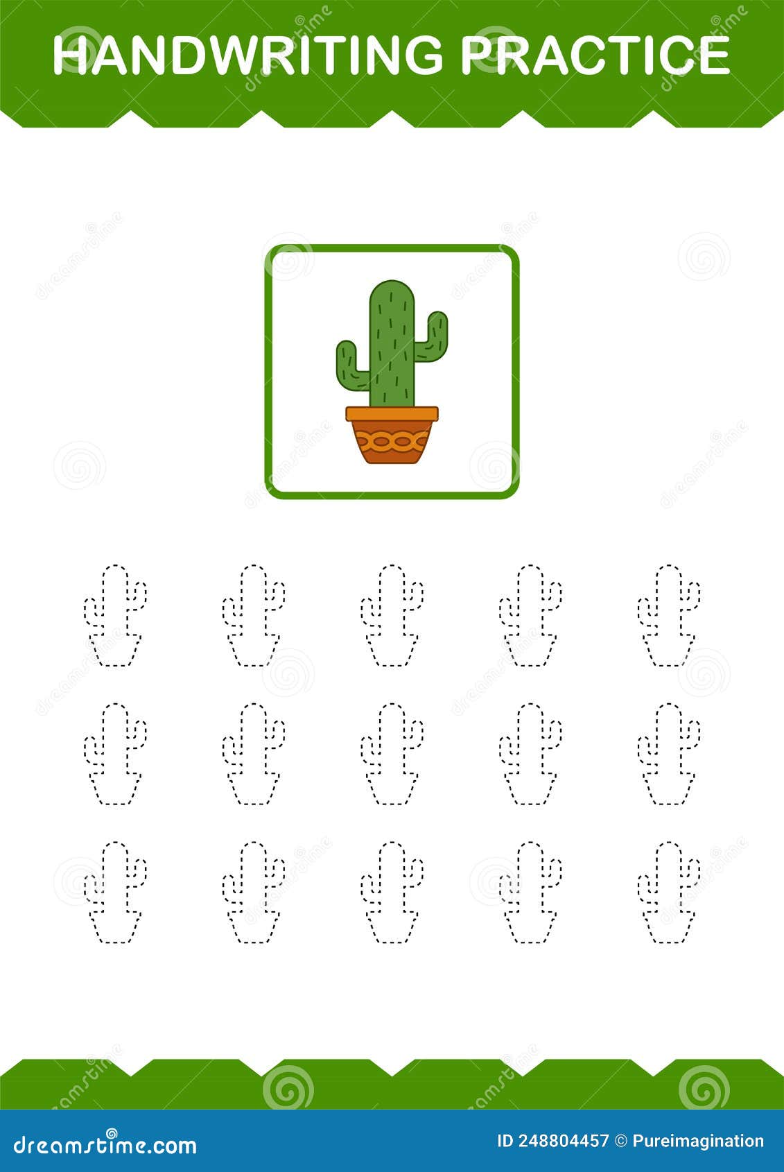 Handwriting Practice with Cactus. Worksheet for Kids Stock Vector ...