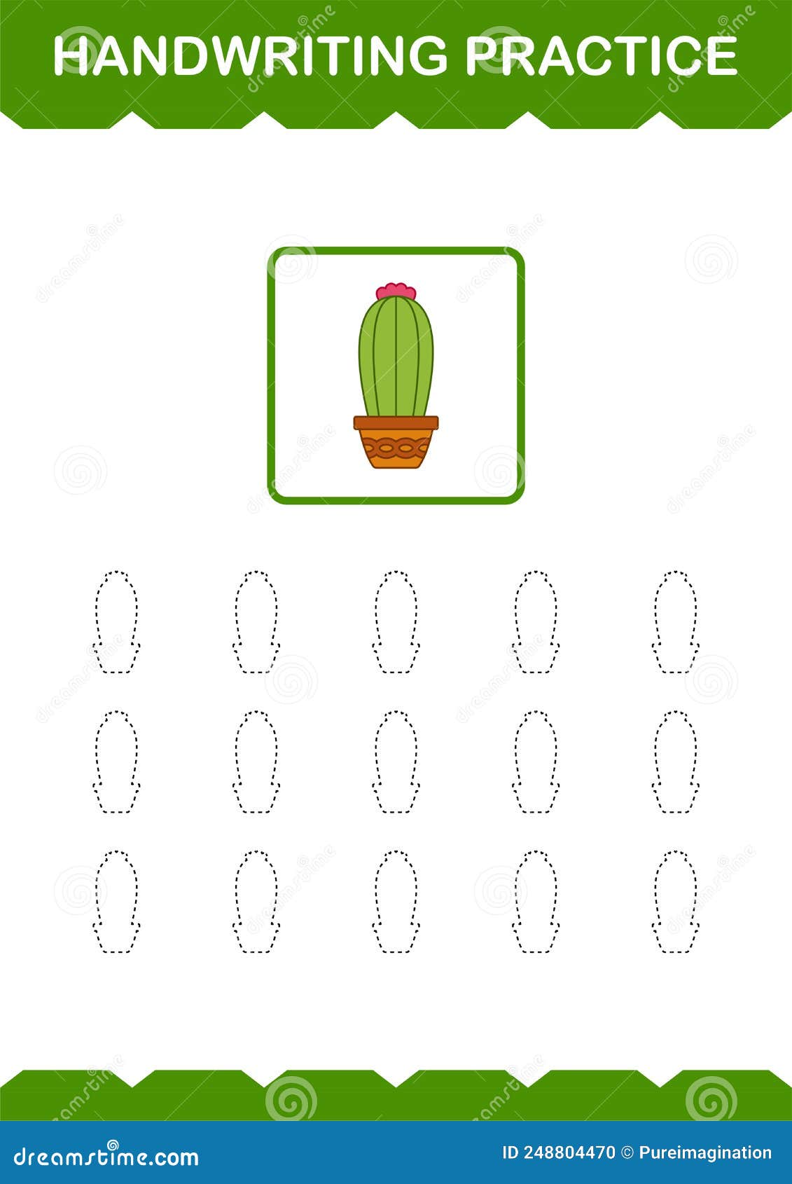 Handwriting Practice with Cactus. Worksheet for Kids Stock Vector ...