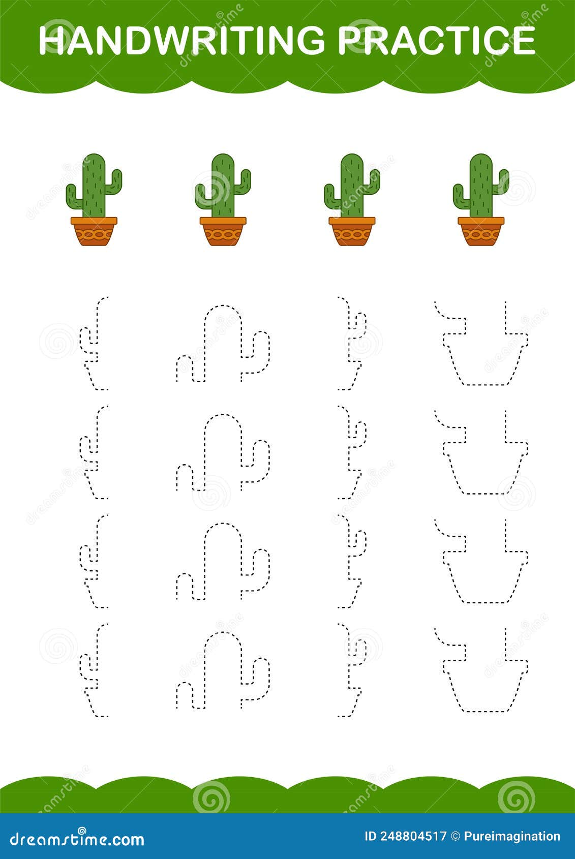 Handwriting Practice with Cactus. Worksheet for Kids Stock Vector ...
