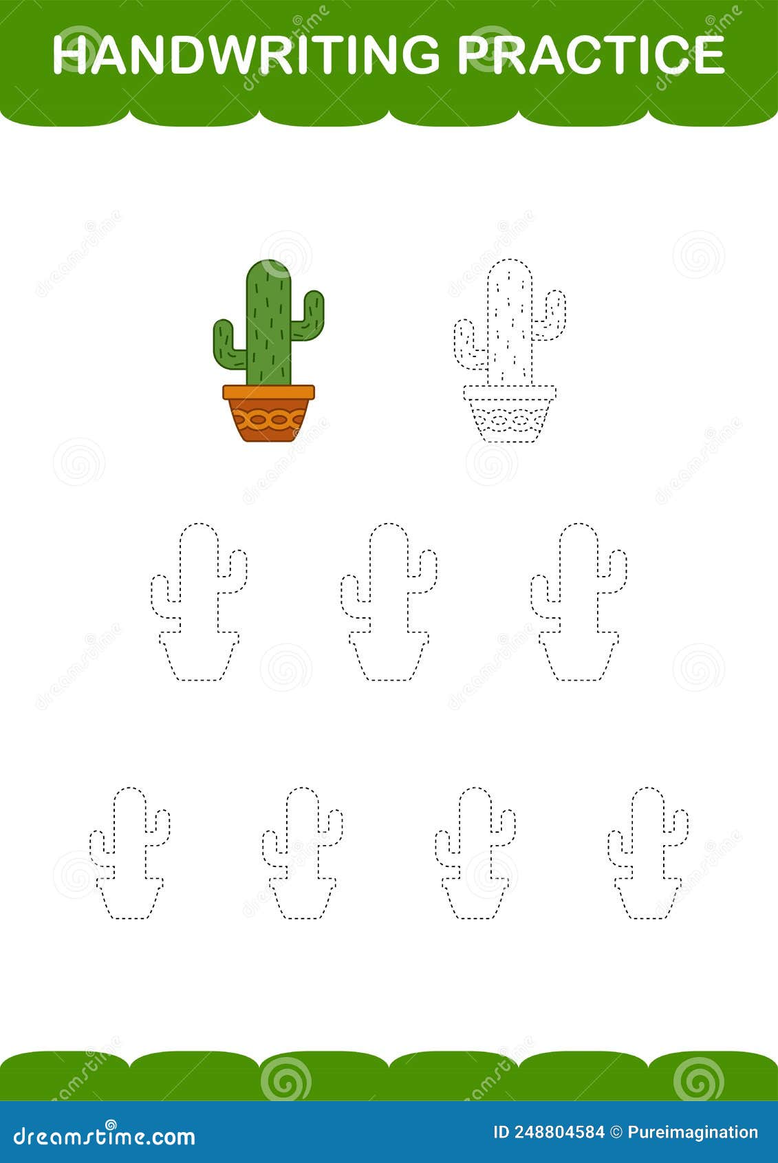 Handwriting Practice with Cactus. Worksheet for Kids Stock Vector ...