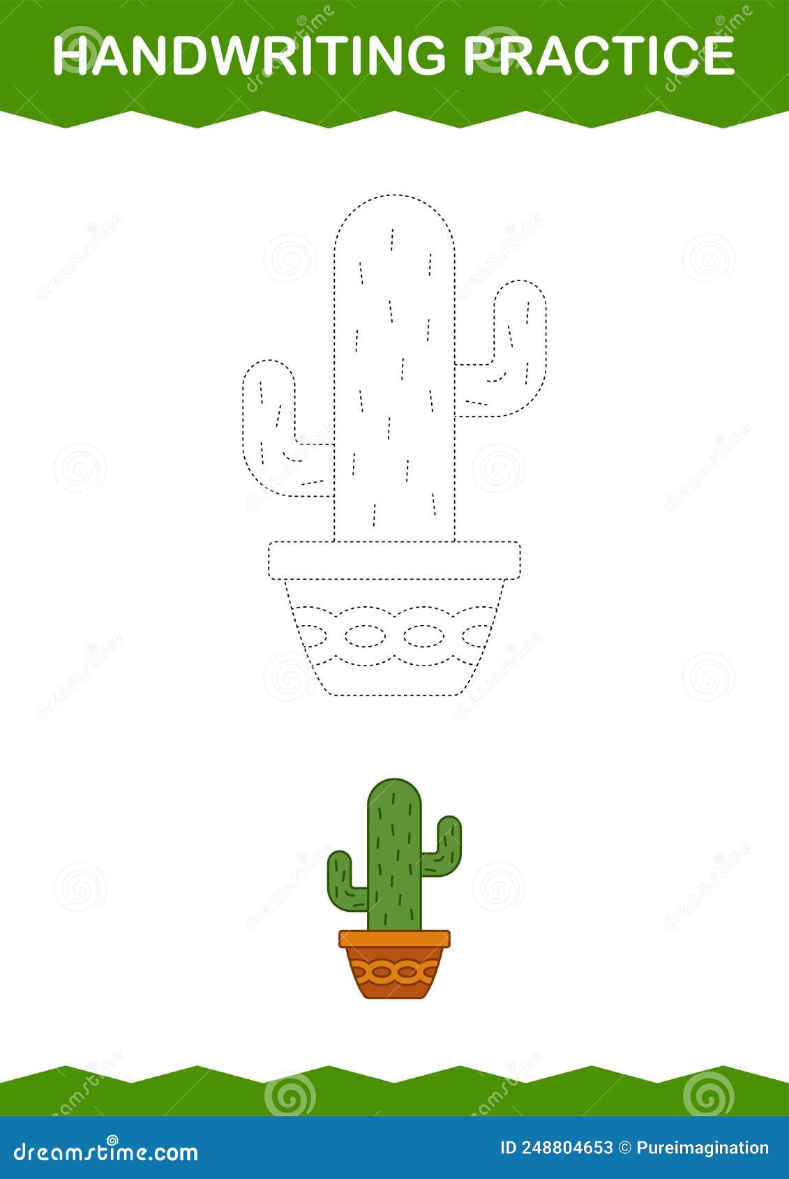 Handwriting Practice with Cactus. Worksheet for Kids Stock Vector ...