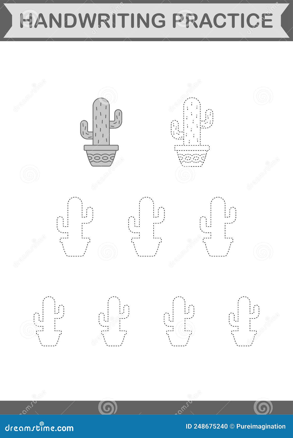 Handwriting Practice with Cactus. Worksheet for Kids Stock Vector ...