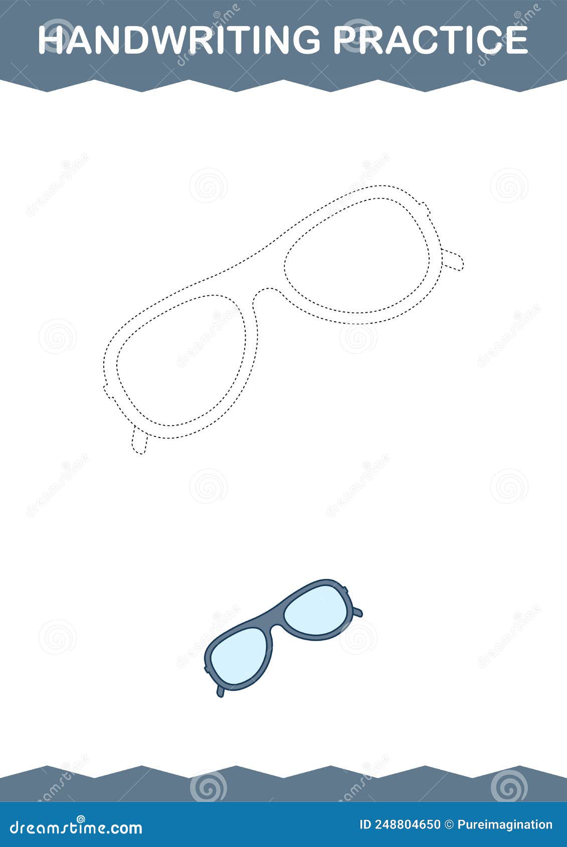 Handwriting Practice with Glasses. Worksheet for Kids Stock Vector ...