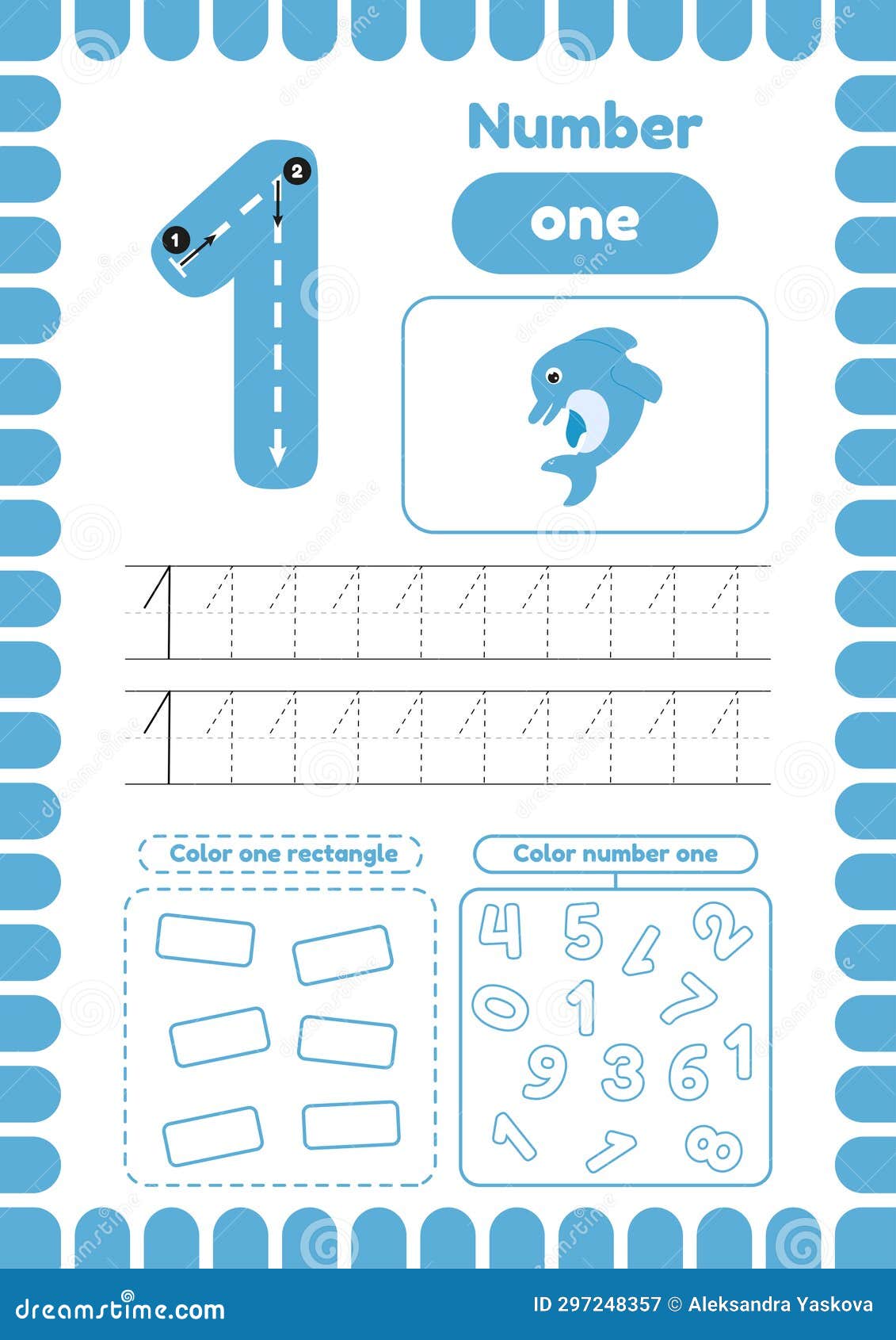 Handwriting Practice for Kids. Trace Number One Stock Vector ...