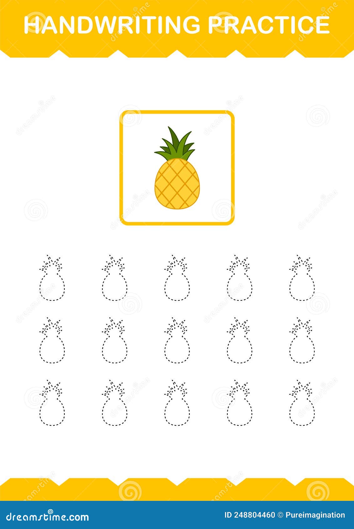 Handwriting Practice with Pineapple. Worksheet for Kids Stock Vector ...