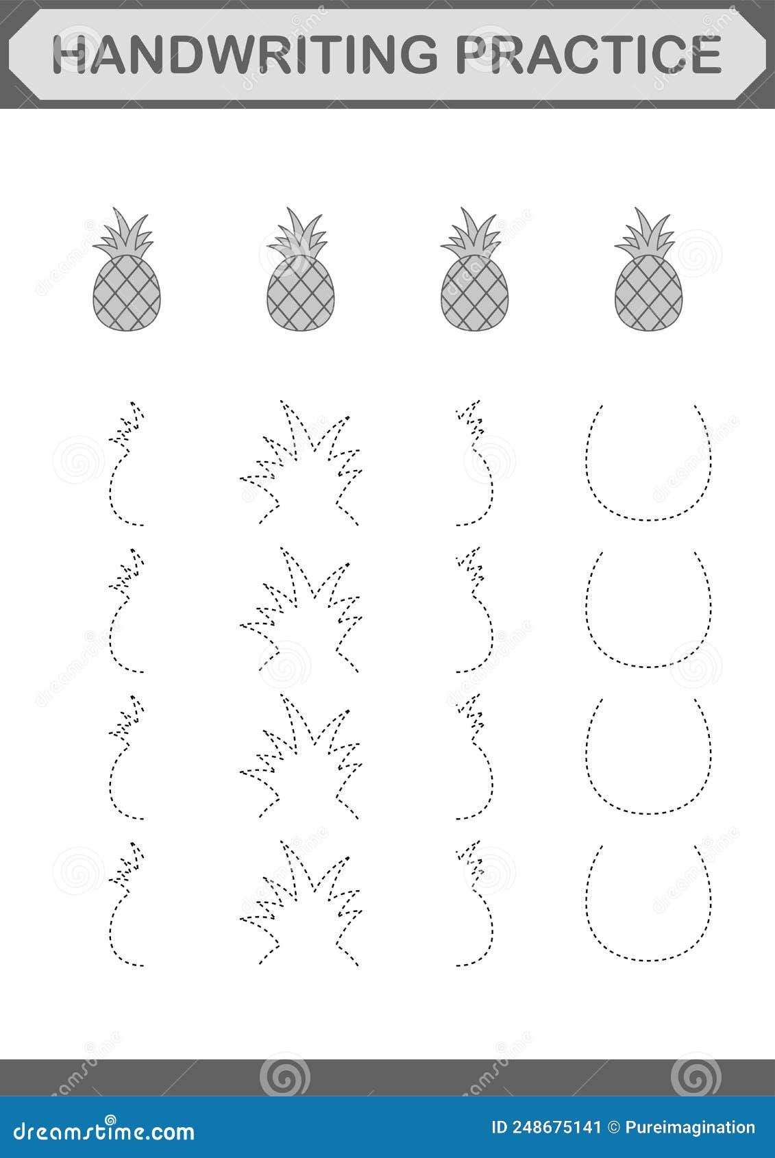 Handwriting Practice with Pineapple. Worksheet for Kids Stock Vector ...