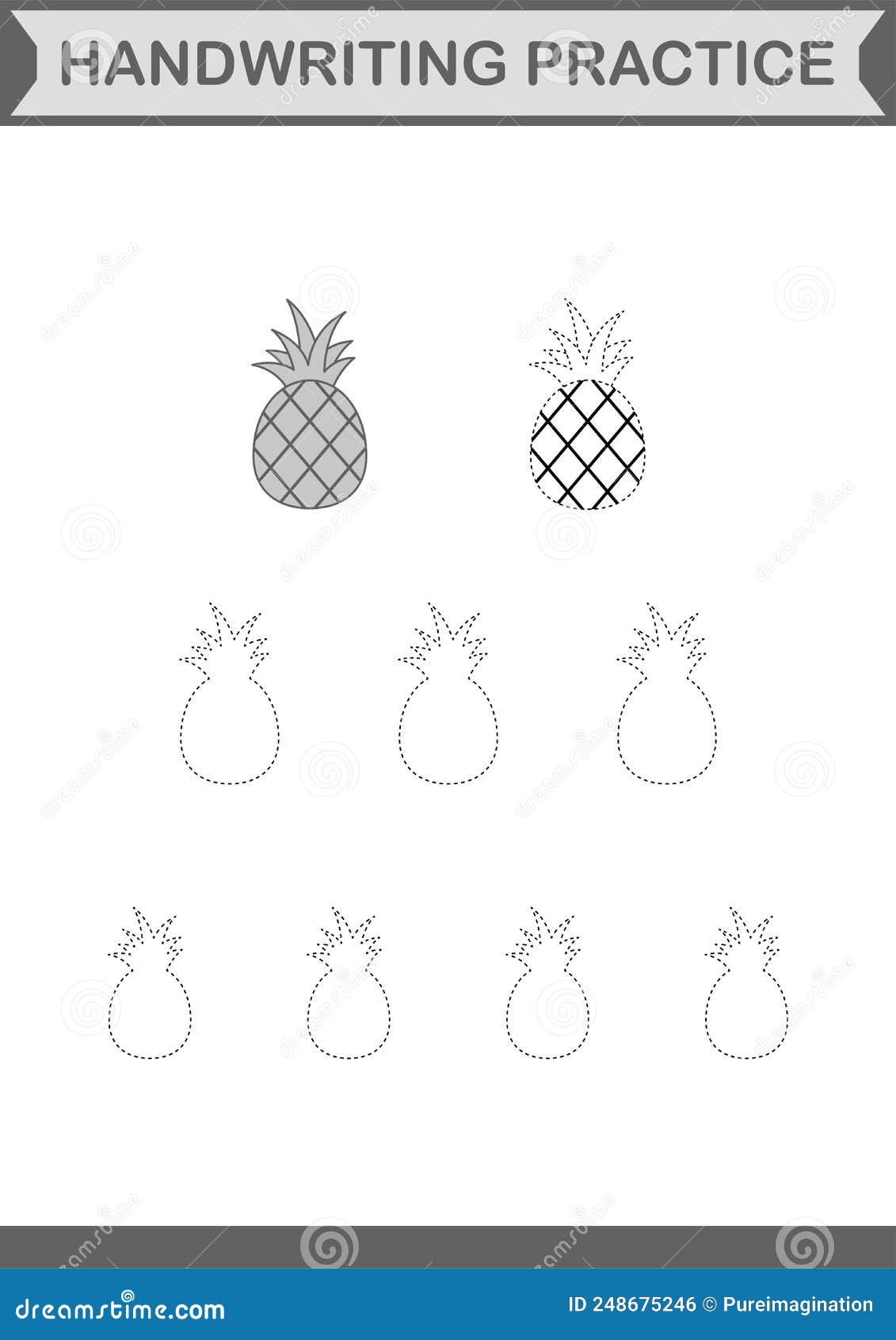 Handwriting Practice with Pineapple. Worksheet for Kids Stock Vector ...