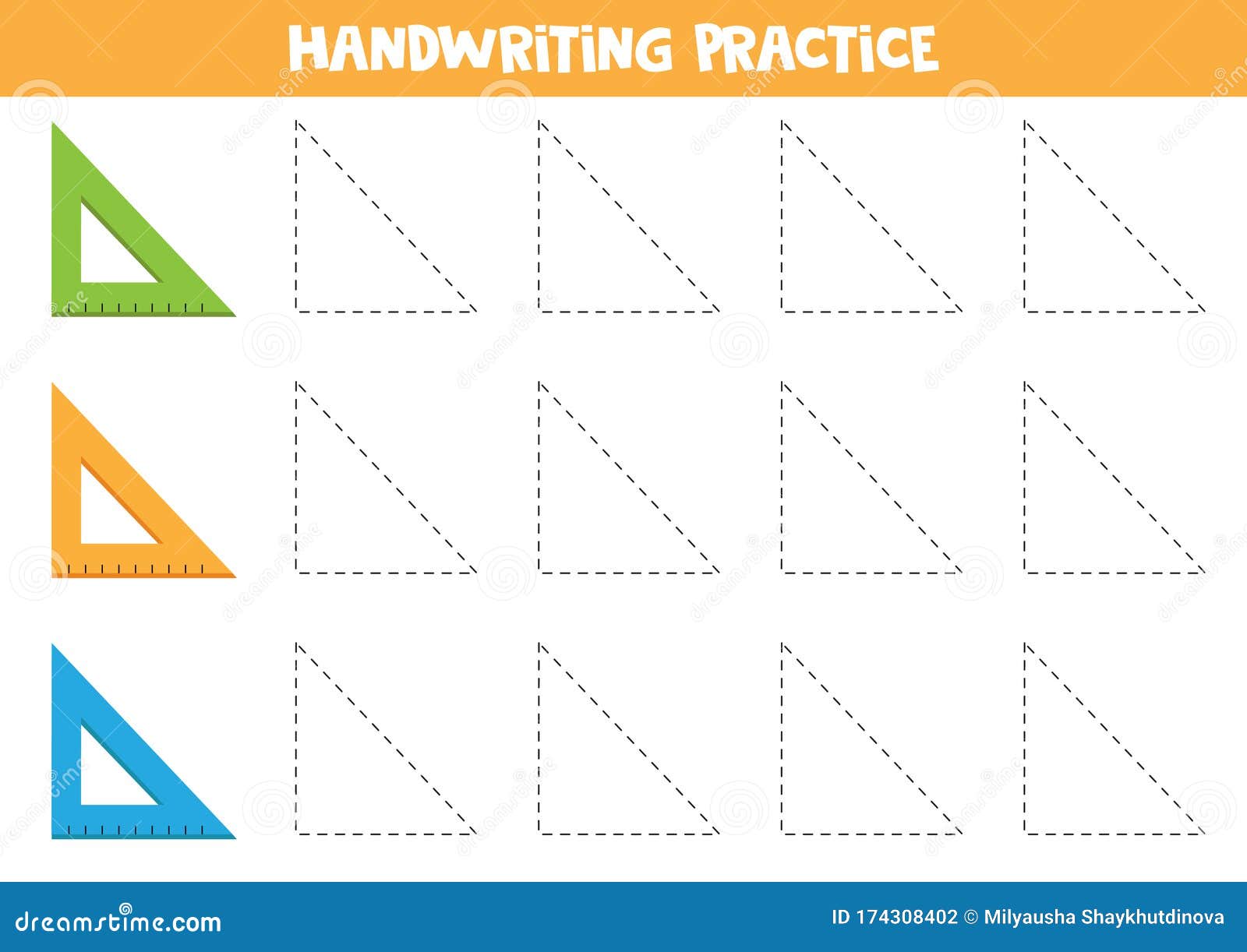 Handwriting Practice with Ruler. Trace Triangles Stock Vector ...