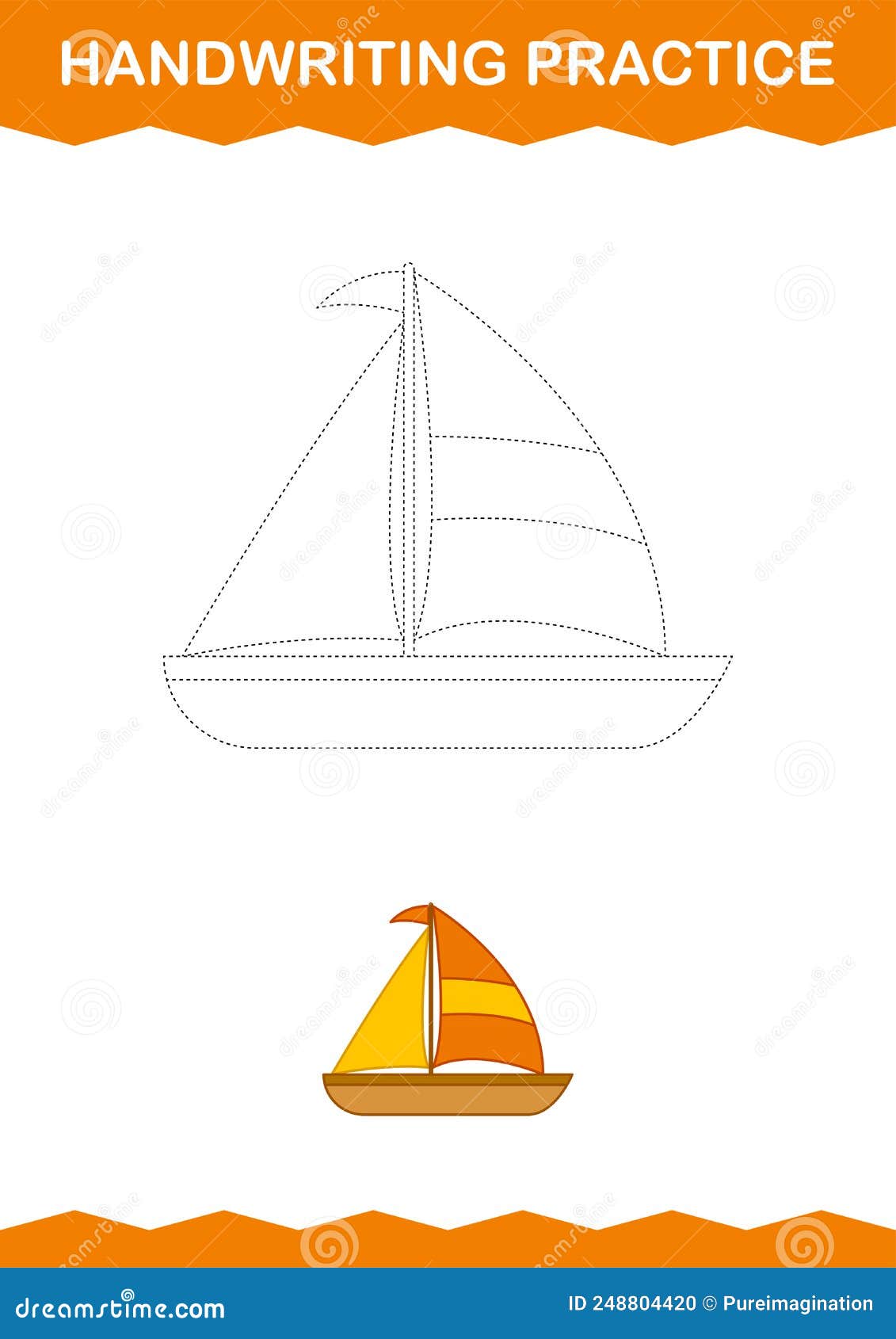 Handwriting Practice with Sailboat. Worksheet for Kids Stock Vector ...