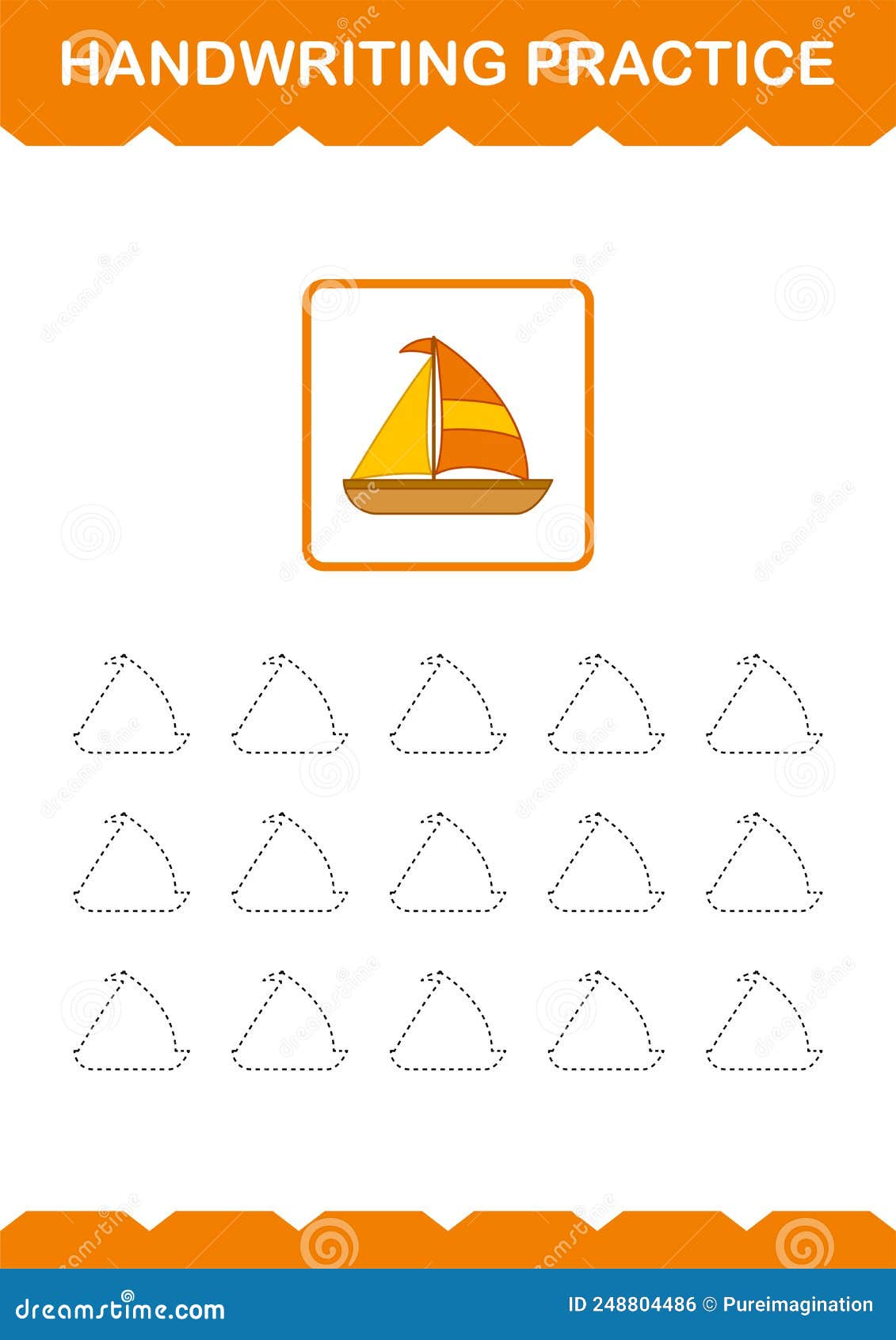 Handwriting Practice with Sailboat. Worksheet for Kids Stock Vector ...