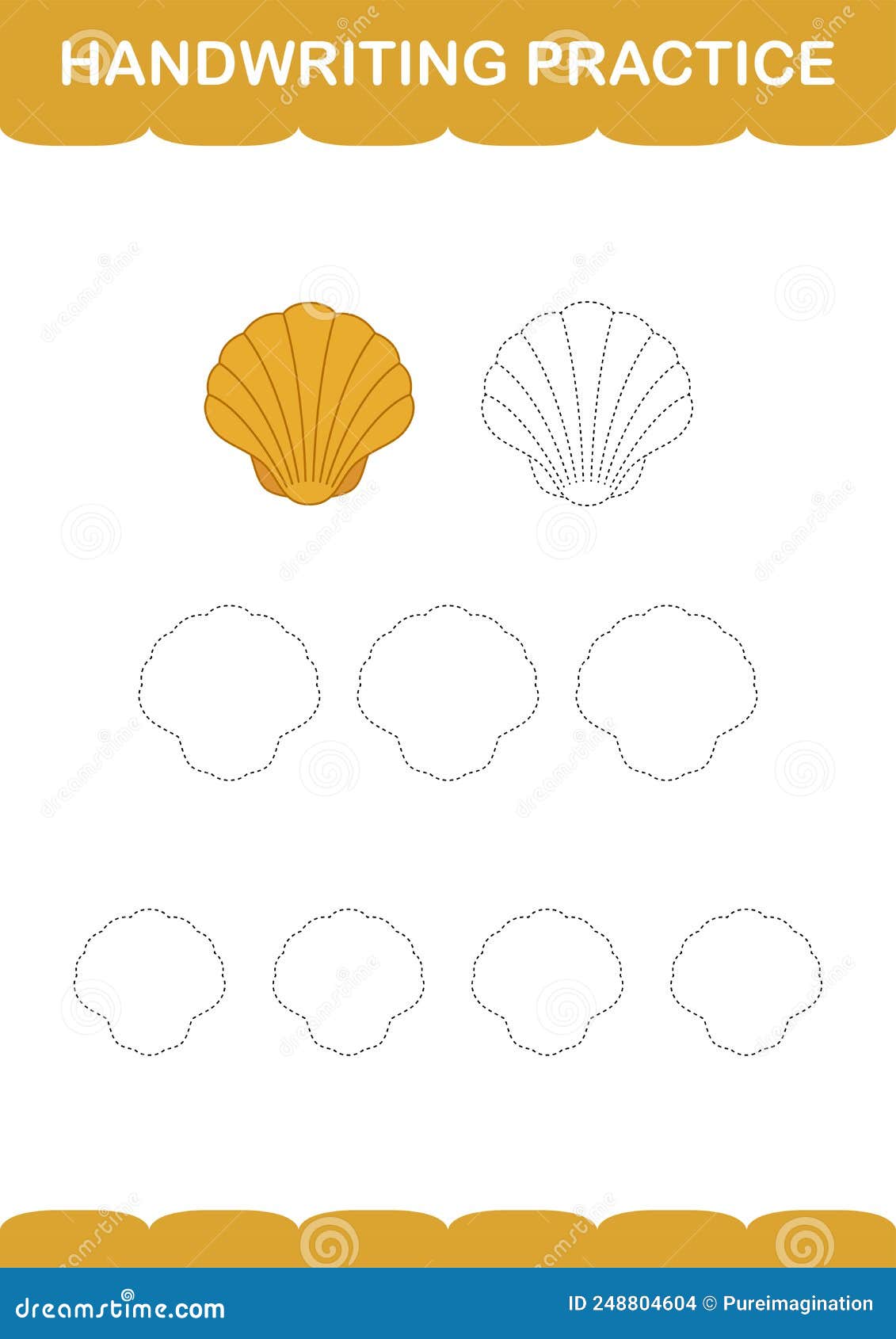 Handwriting Practice with Seashell. Worksheet for Kids Stock Vector ...