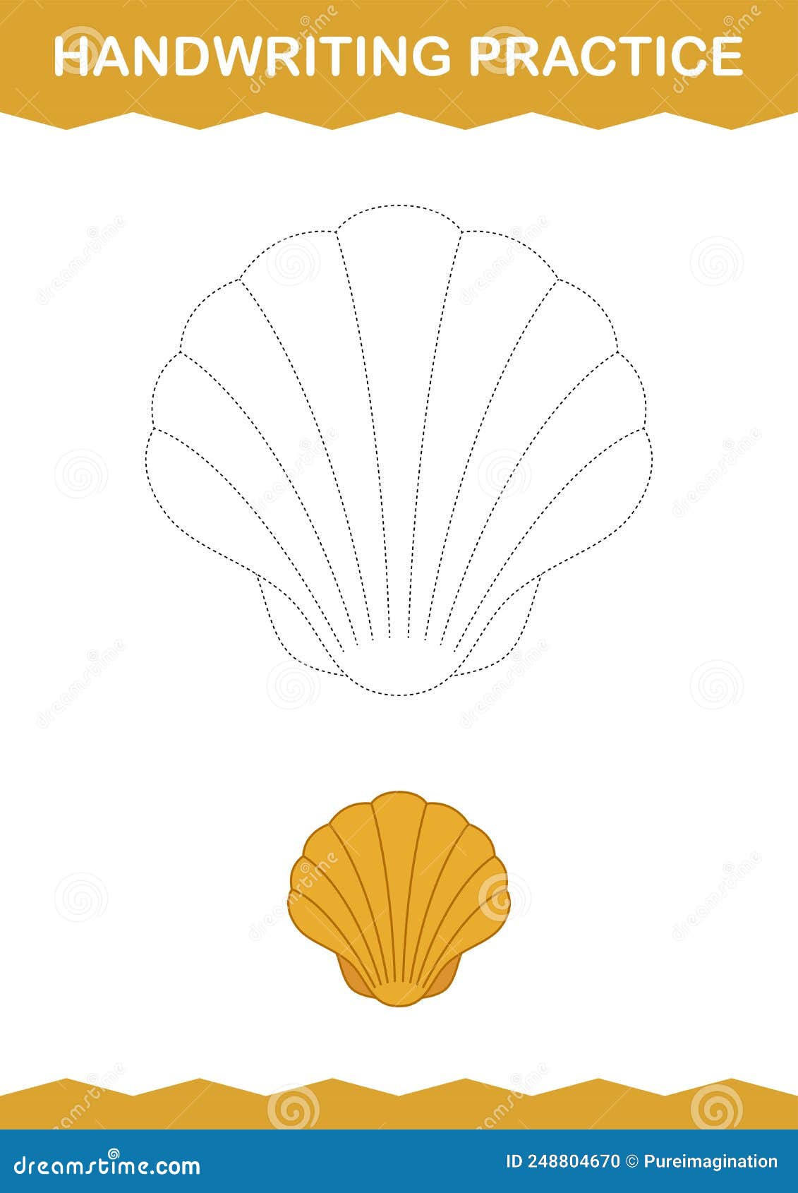 Handwriting Practice with Seashell. Worksheet for Kids Stock Vector ...