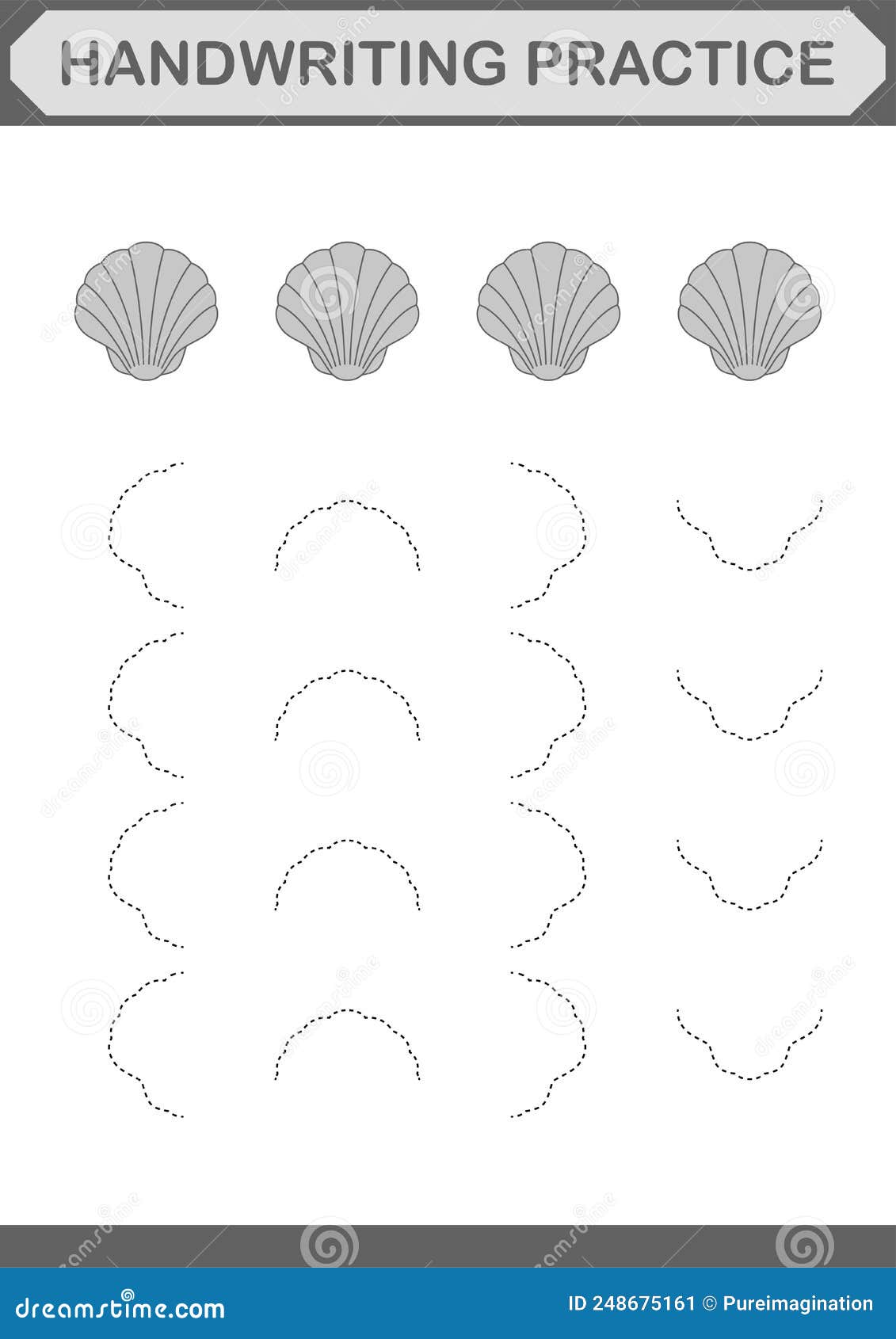 Handwriting Practice with Seashell. Worksheet for Kids Stock Vector ...