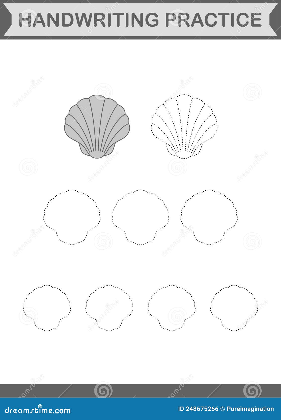 Handwriting Practice with Seashell. Worksheet for Kids Stock Vector ...