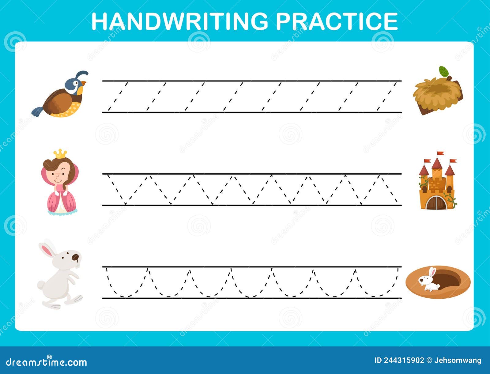 Handwriting practice sheet stock vector. Illustration of handwriting ...
