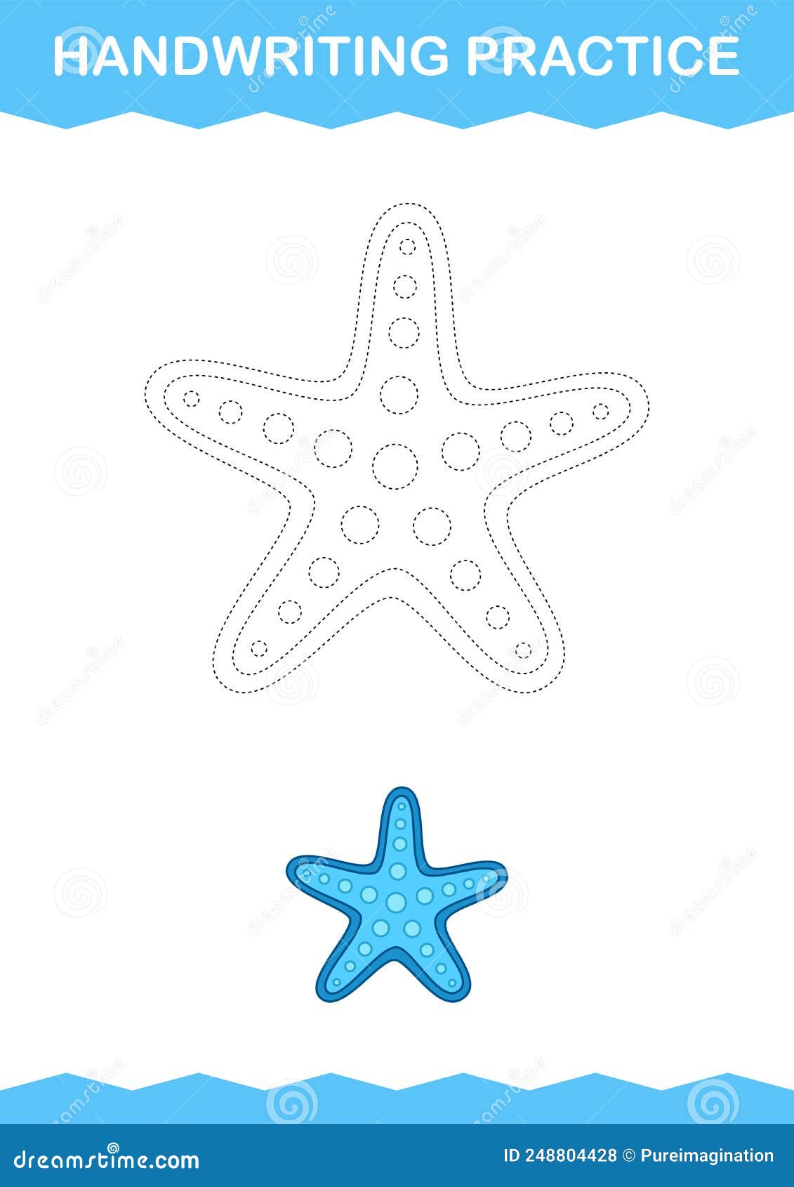 Handwriting Practice with Starfish. Worksheet for Kids Stock Vector ...