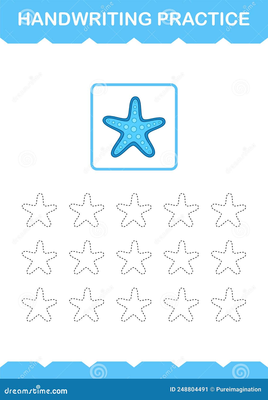 Handwriting Practice with Starfish. Worksheet for Kids Stock Vector ...
