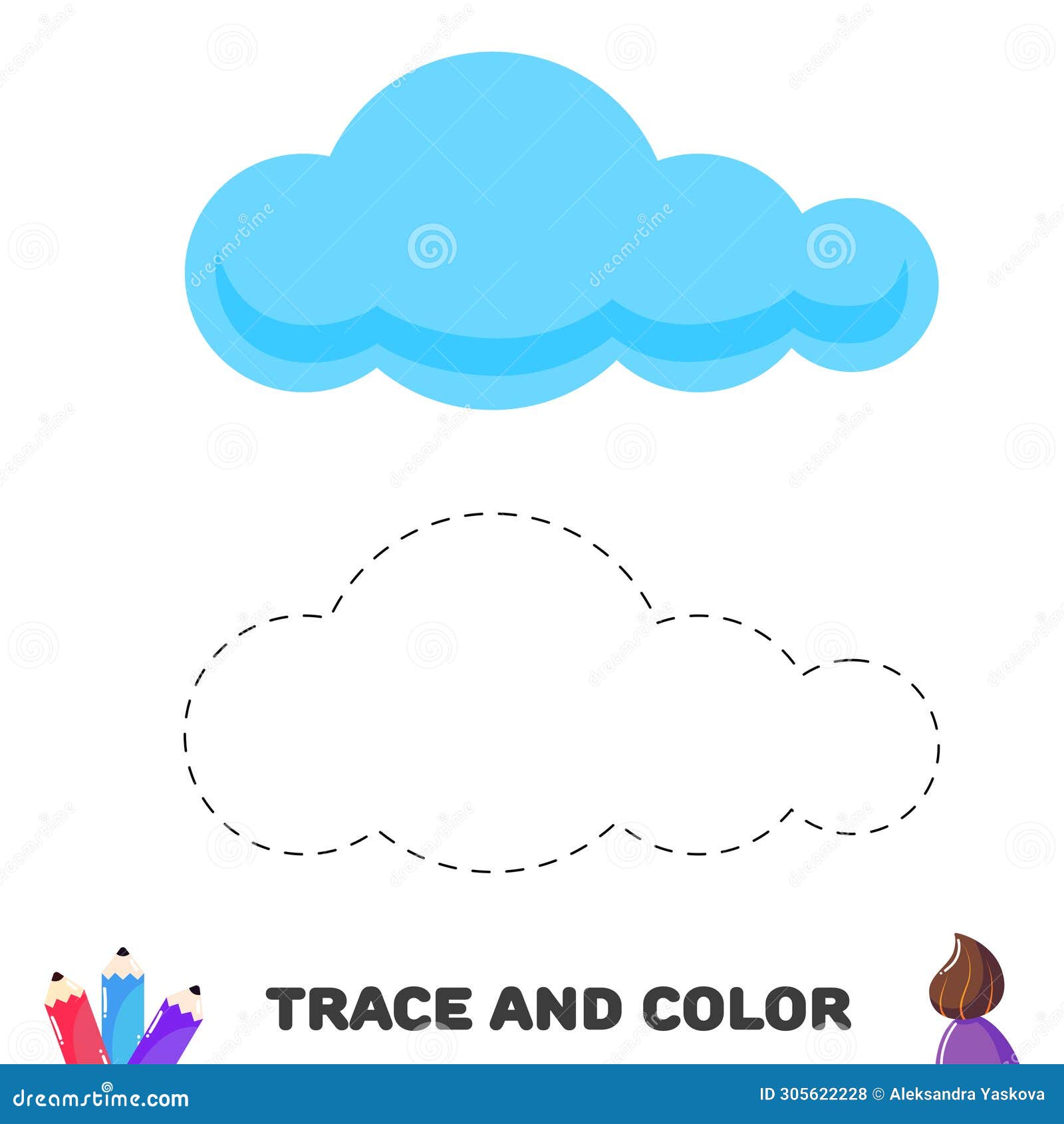 Handwriting Practice. Trace and Color the Cloud. Educational Sheet with ...