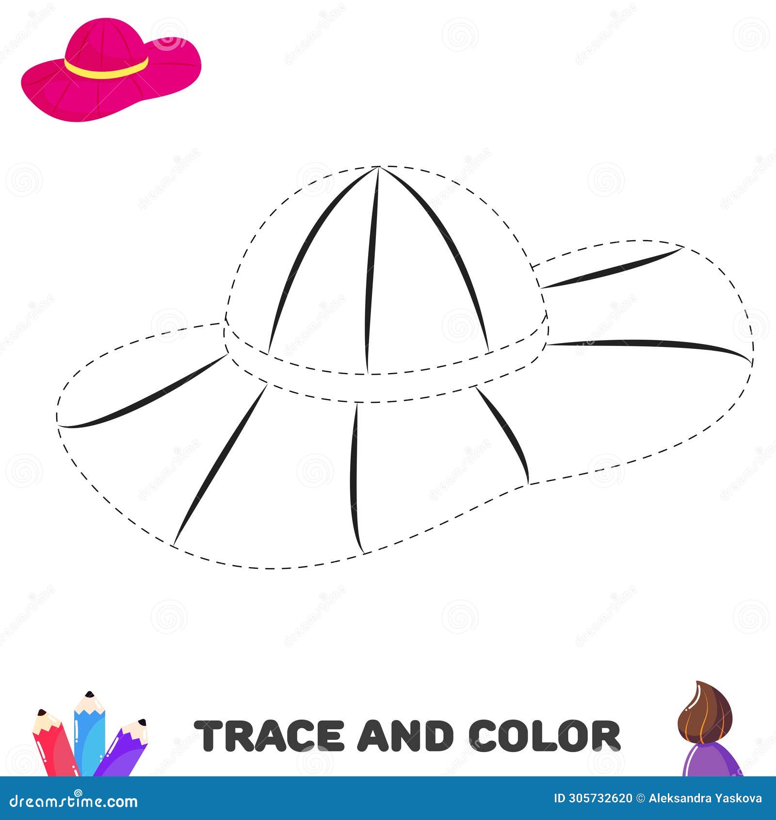 Handwriting Practice. Trace and Color Page with Hat Stock Illustration ...