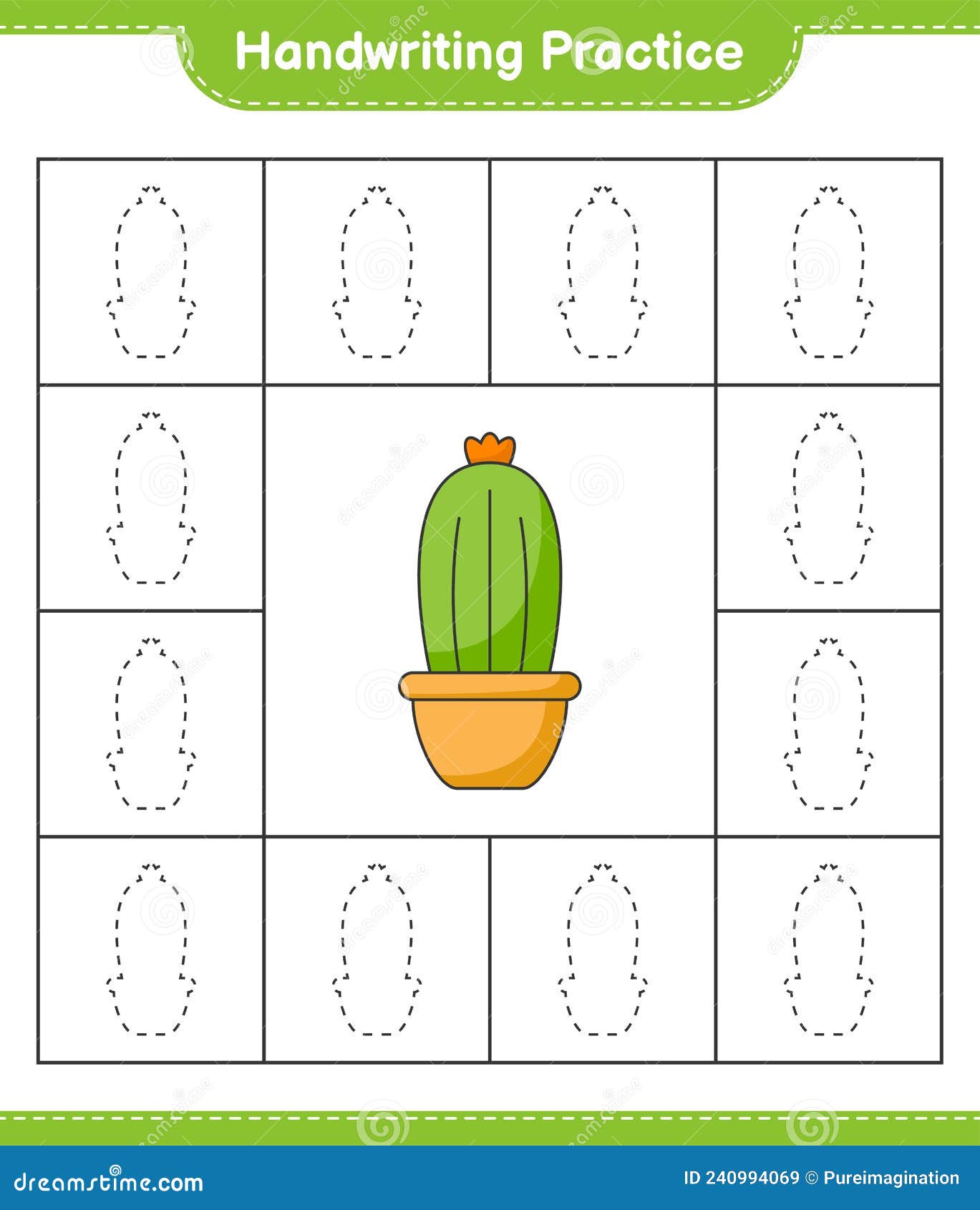 Handwriting Practice. Tracing Lines of Cactus Stock Vector ...