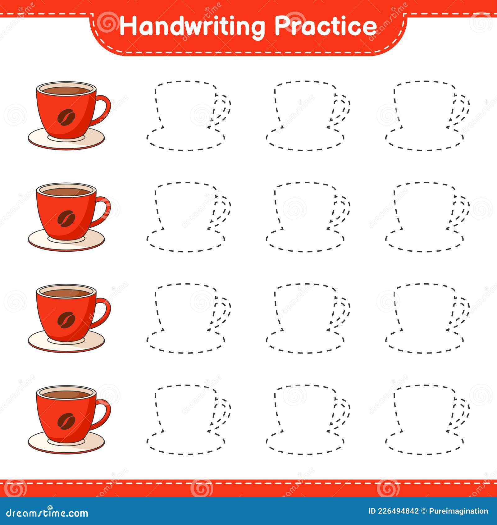 Handwriting Practice. Tracing Lines of Coffee Cup Stock Vector ...