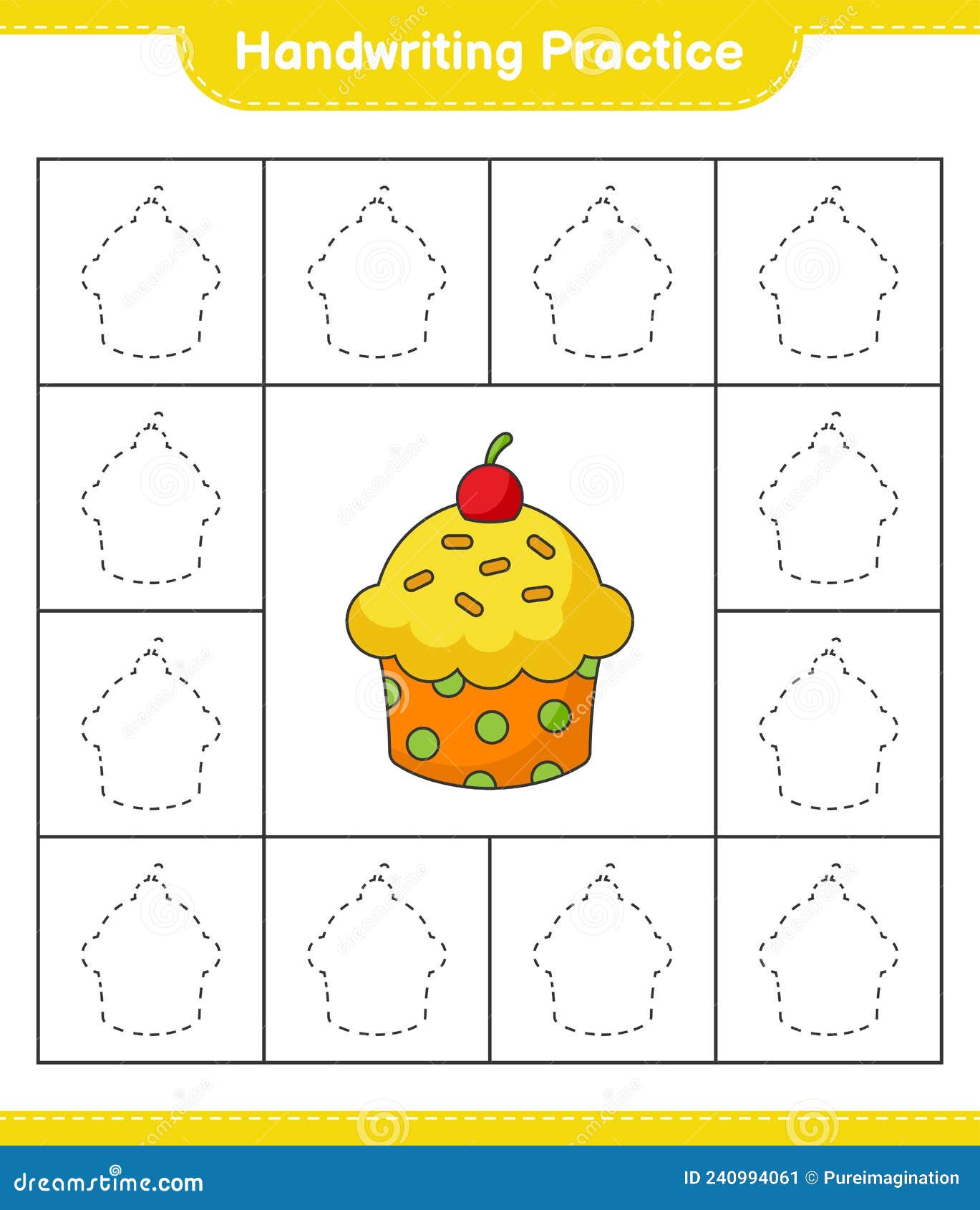 Handwriting Practice. Tracing Lines of Cup Cake Stock Vector ...
