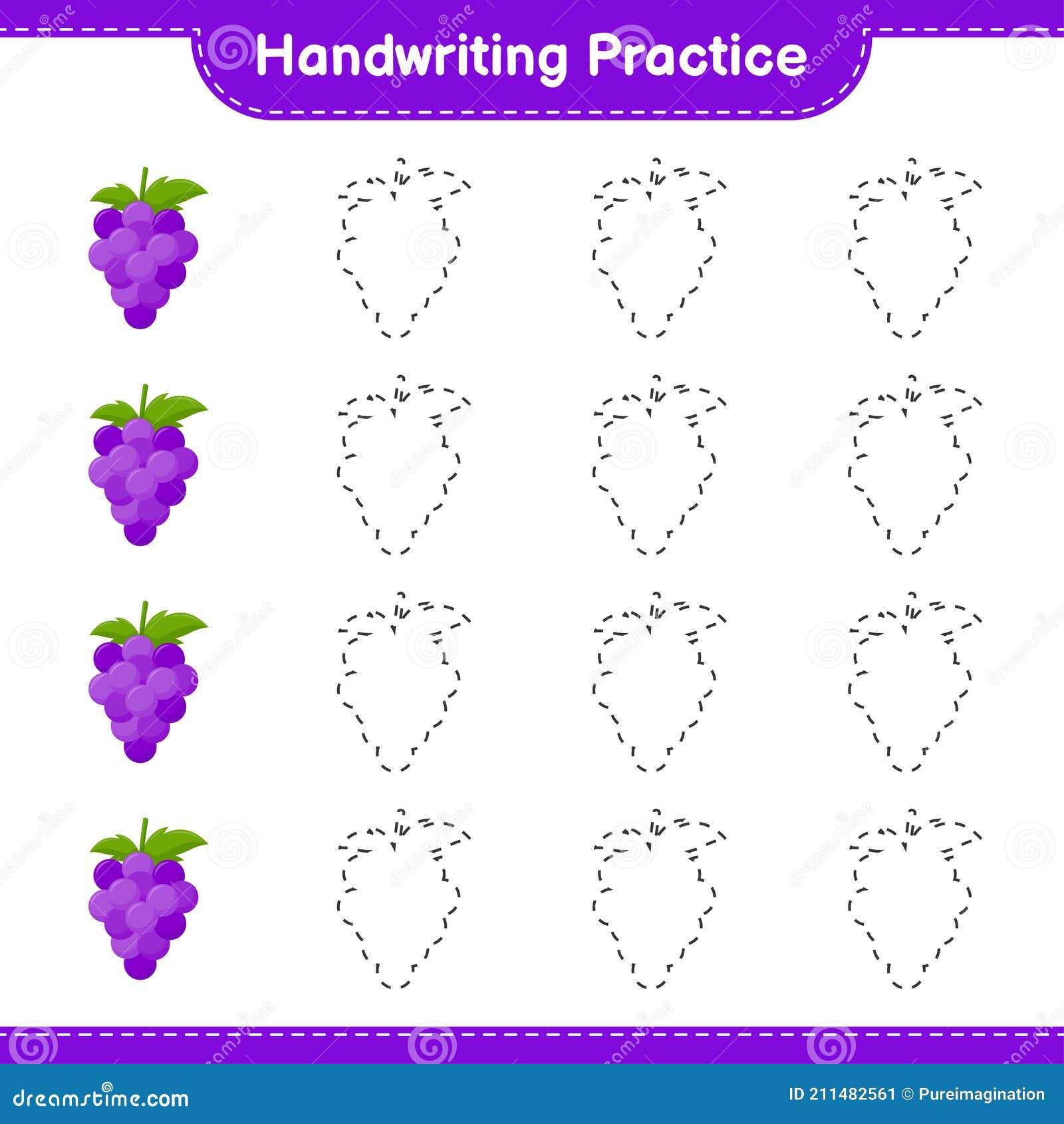 Handwriting Practice. Tracing Lines of Grape. Educational Children Game ...