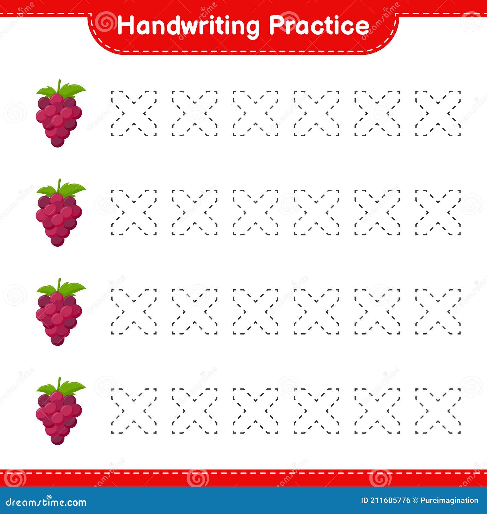 Handwriting Practice. Tracing Lines of Grape. Educational Children Game ...