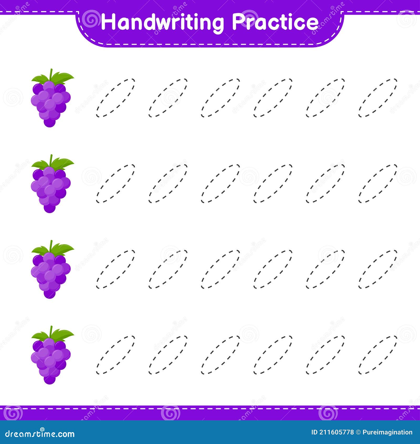 Handwriting Practice. Tracing Lines of Grape. Educational Children Game ...