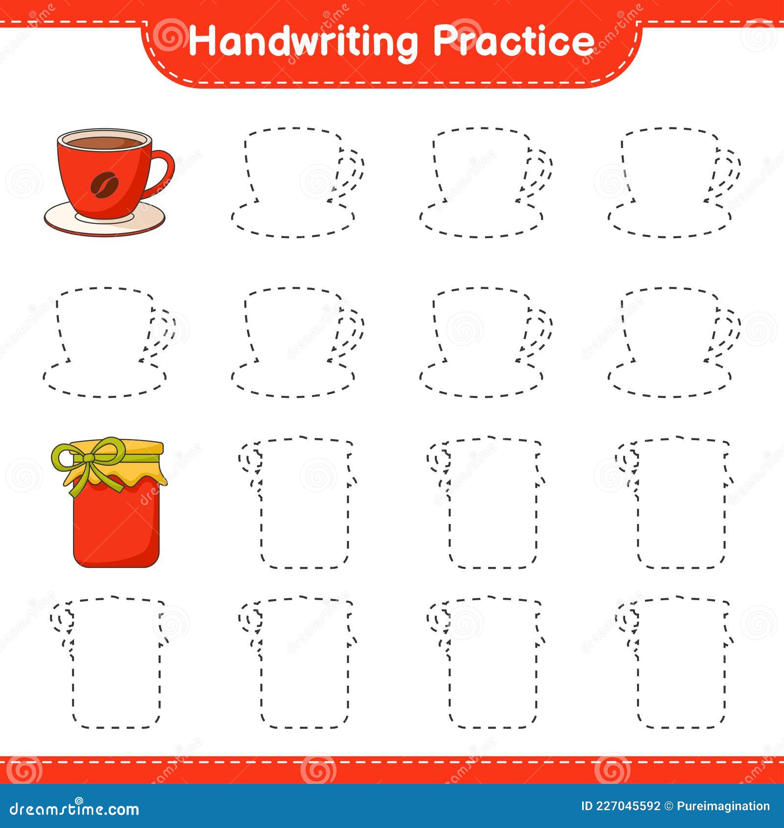 Handwriting Practice. Tracing Lines of Jam and Coffee Cup Stock Vector ...