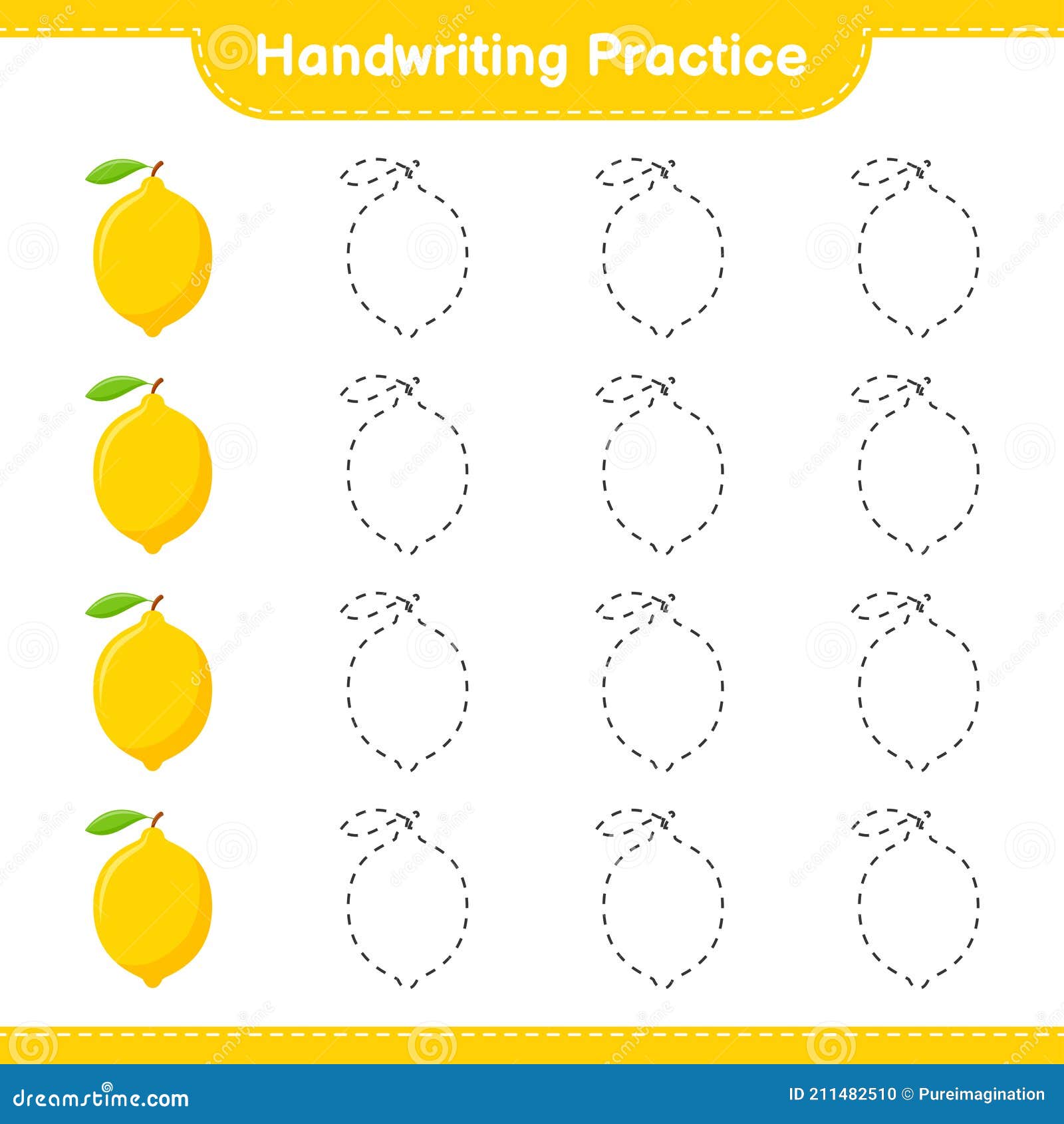 Handwriting Practice. Tracing Lines of Lemon. Educational Children Game ...