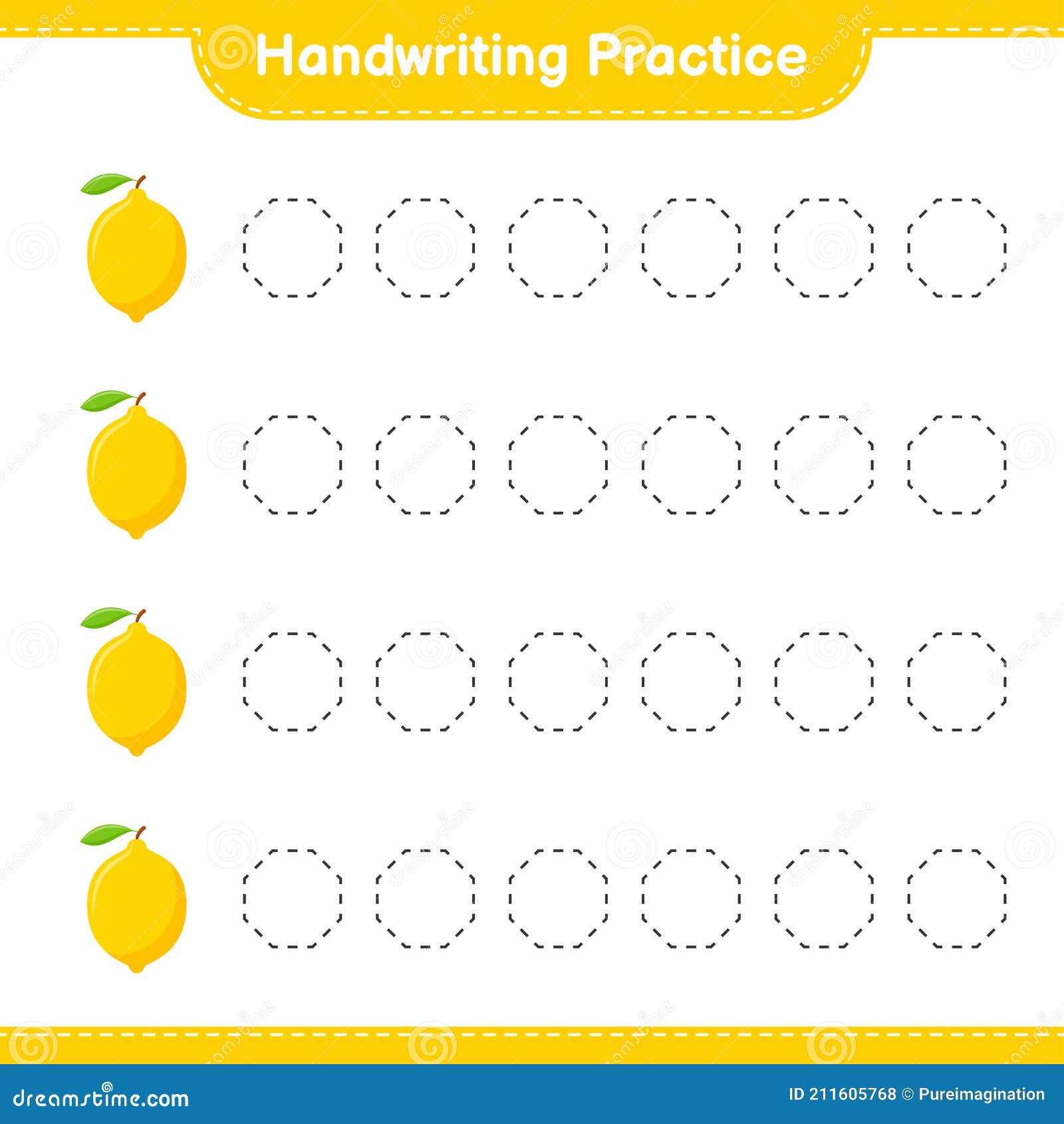 Handwriting Practice. Tracing Lines of Lemon. Educational Children Game ...