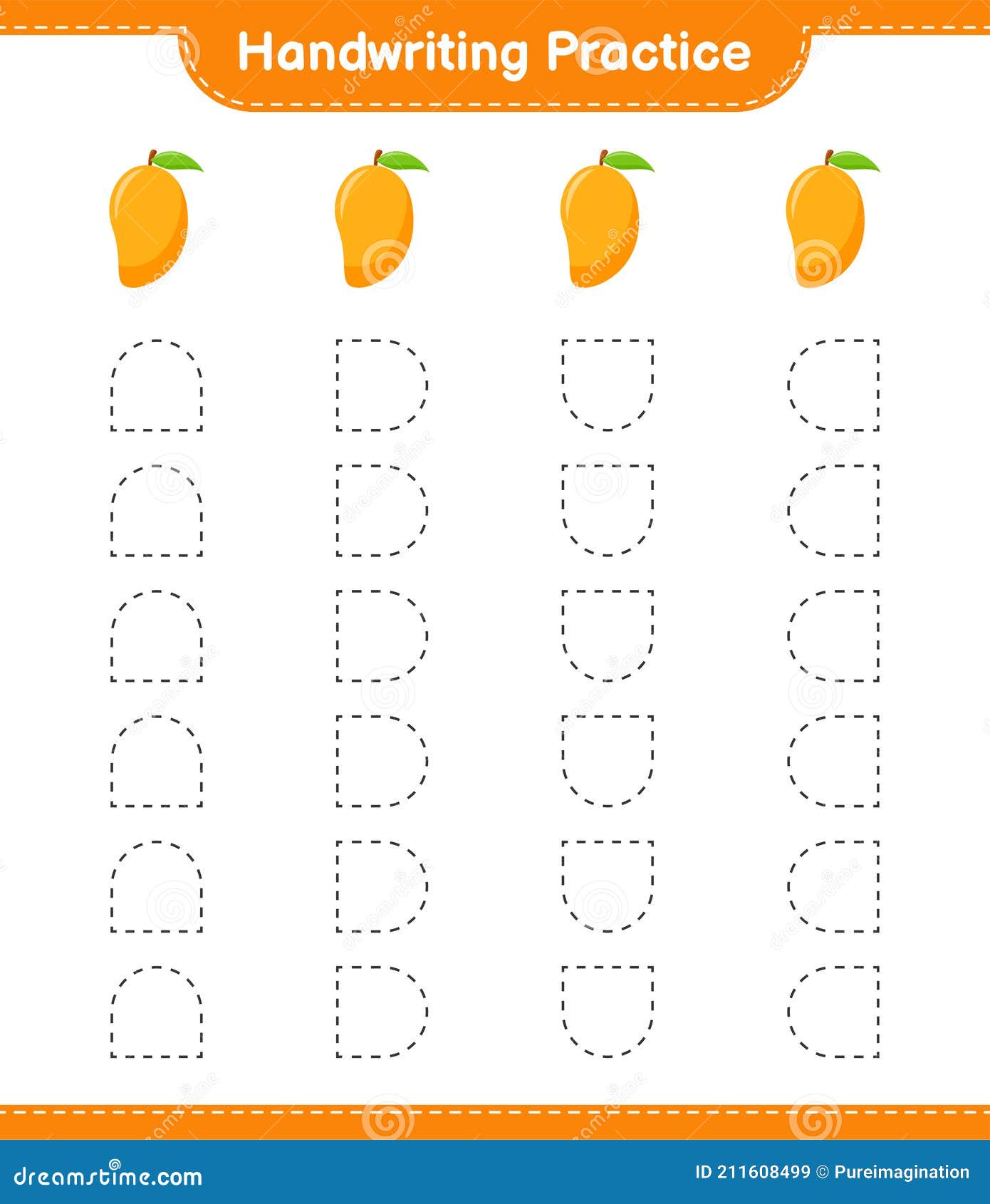 Handwriting Practice. Tracing Lines of Mango. Educational Children Game ...