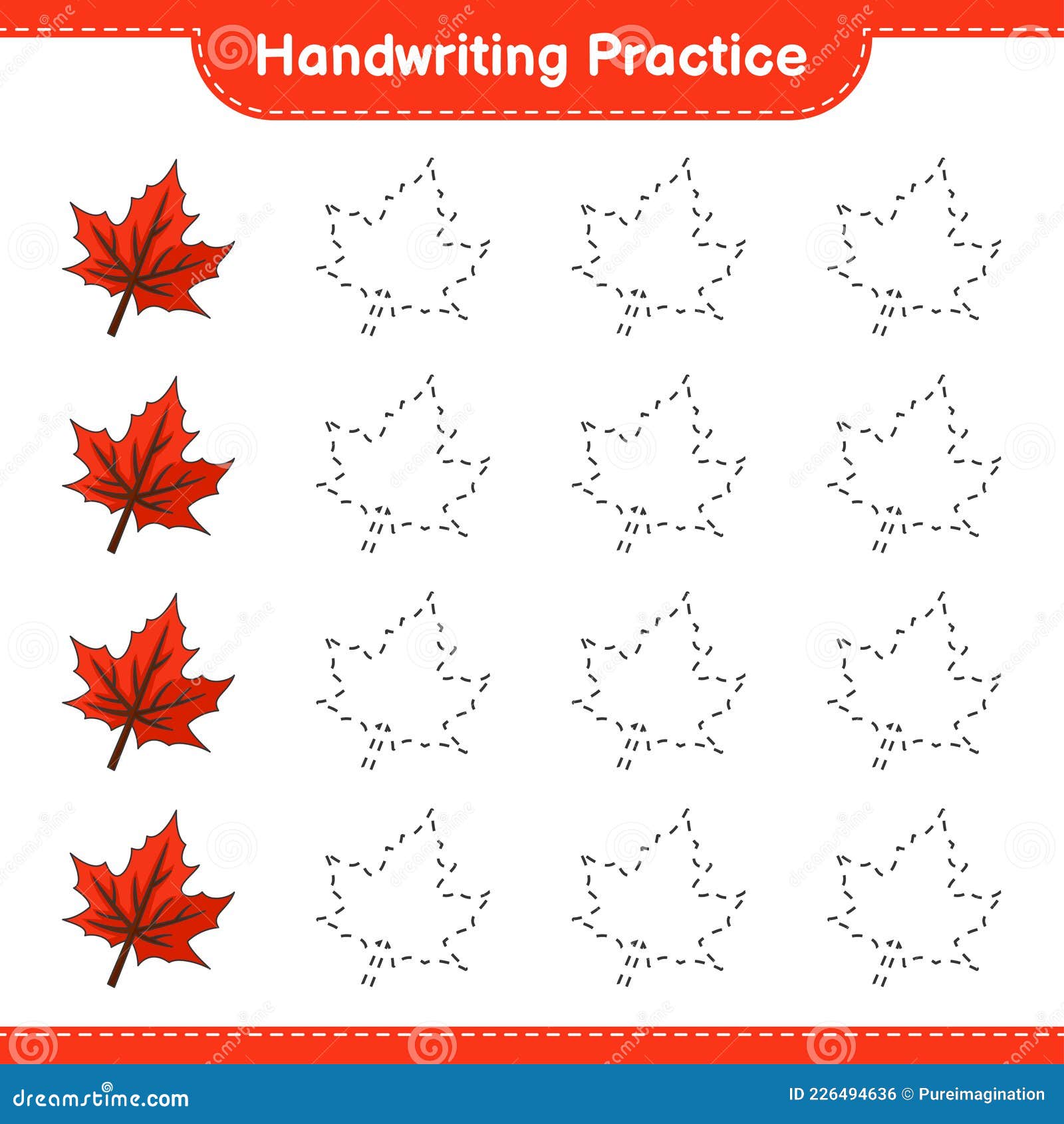 Handwriting Practice. Tracing Lines of Maple Leaf Stock Vector ...