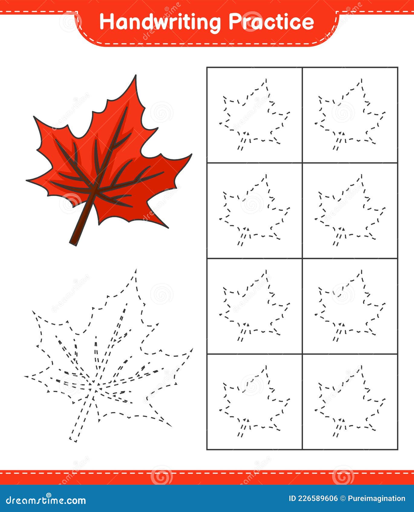 Handwriting Practice. Tracing Lines of Maple Leaf Stock Vector ...