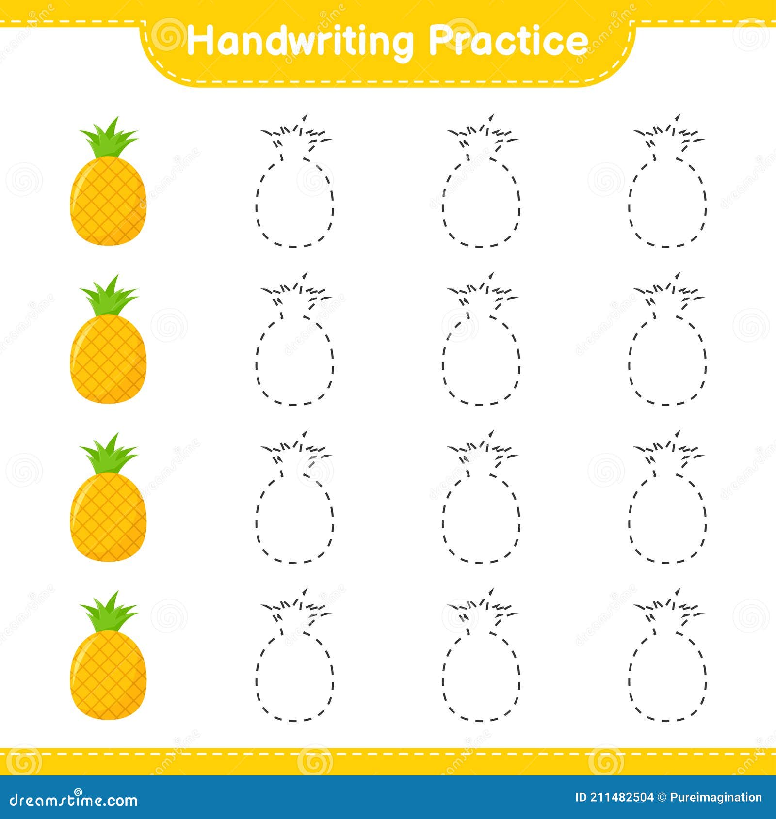 Handwriting Practice. Tracing Lines of Pineapple. Educational Children ...