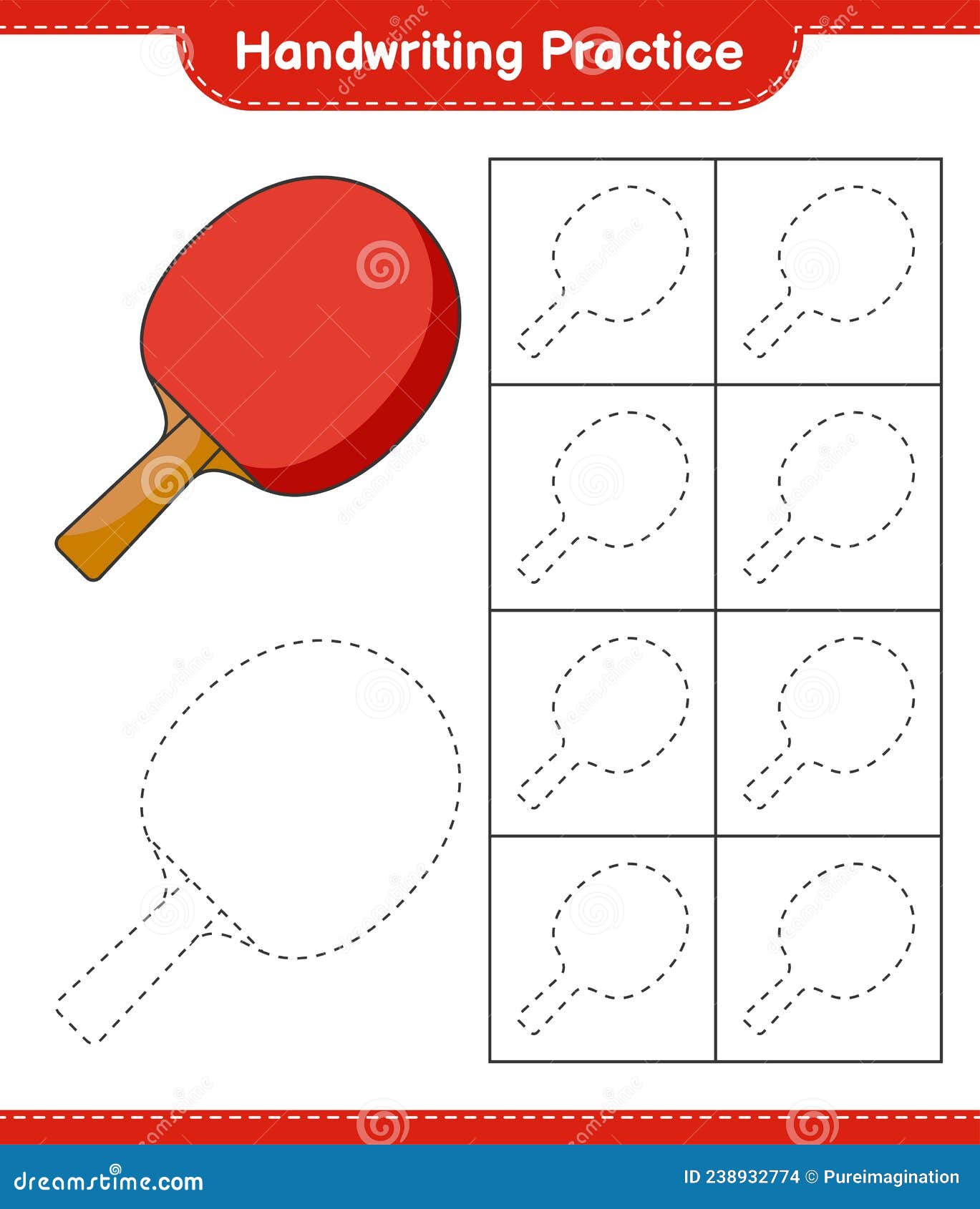 Handwriting Practice. Tracing Lines of Ping Pong Racket Stock Vector ...