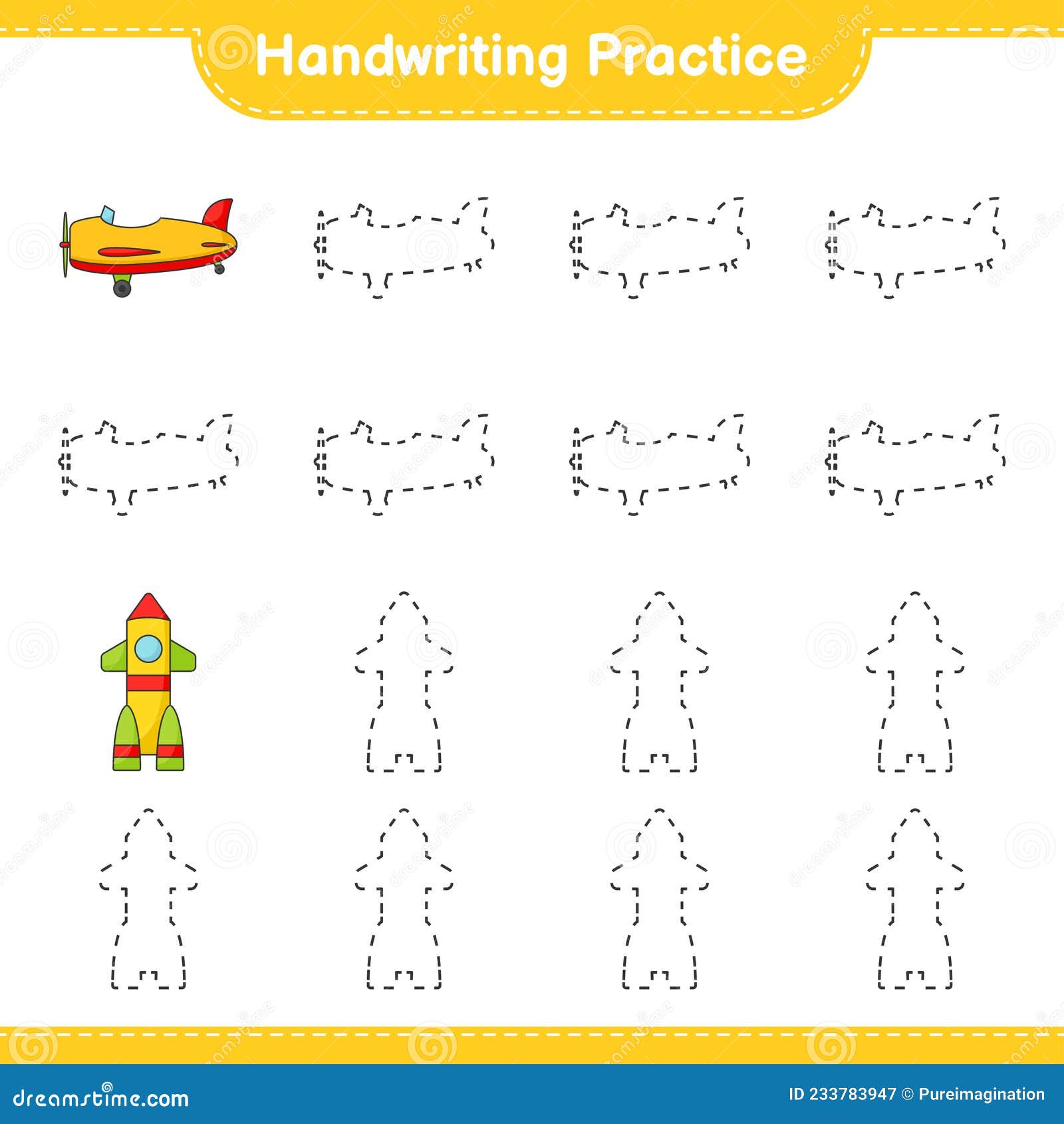 Handwriting Practice. Tracing Lines of Plane and Rocket Stock Vector ...
