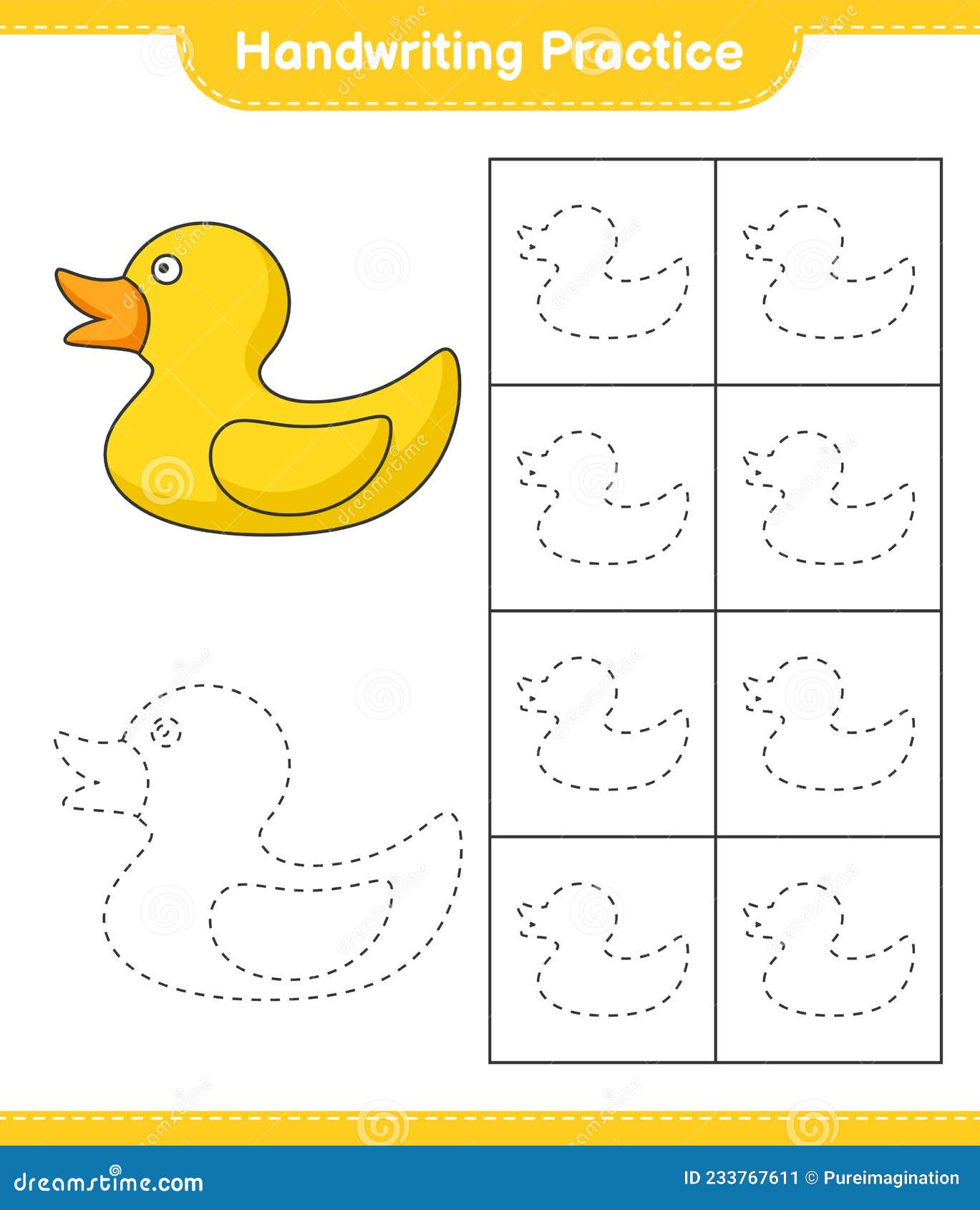Handwriting Practice. Tracing Lines of Rubber Duck Stock Vector ...