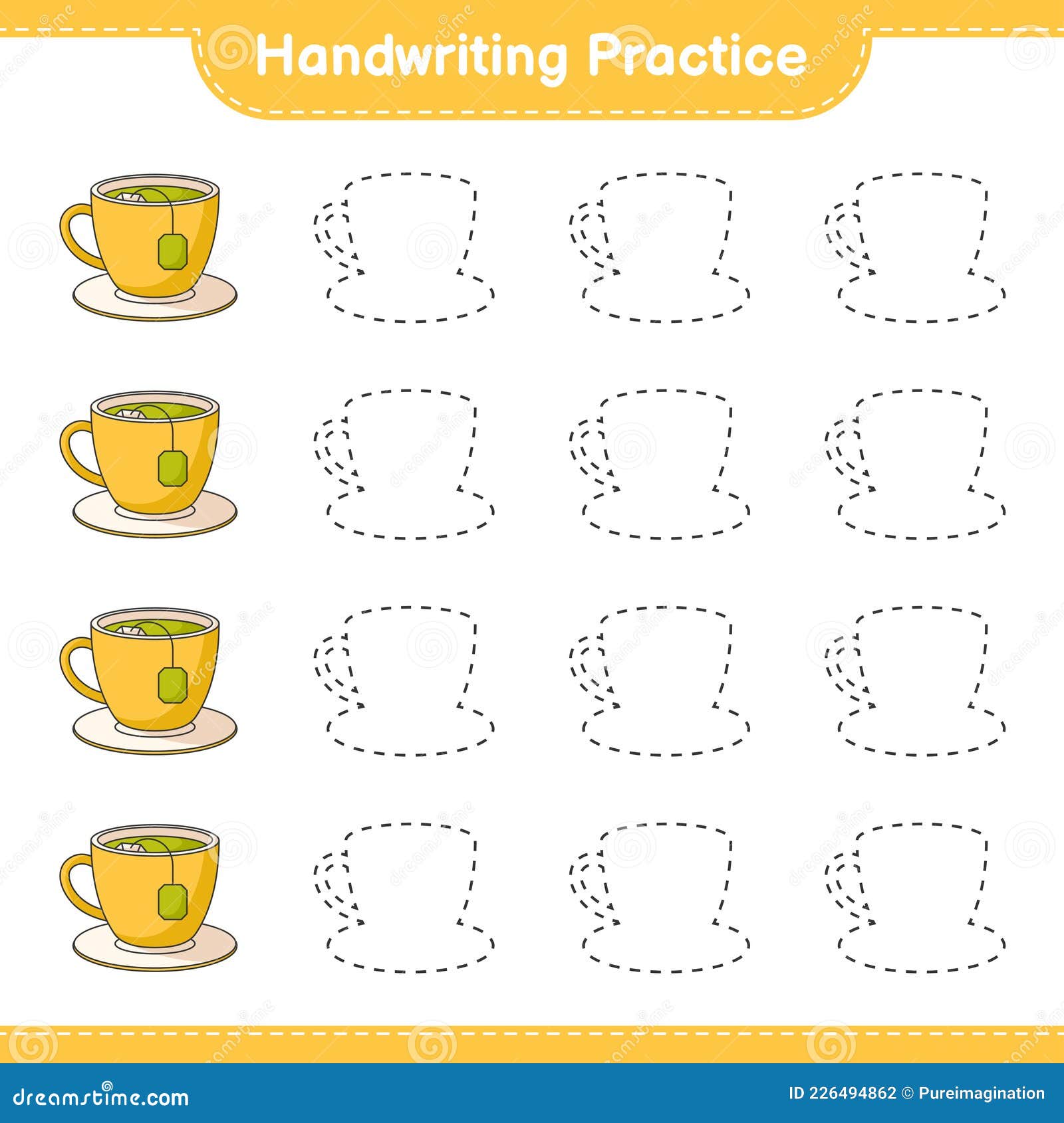Handwriting Practice. Tracing Lines of Tea Cup Stock Vector ...