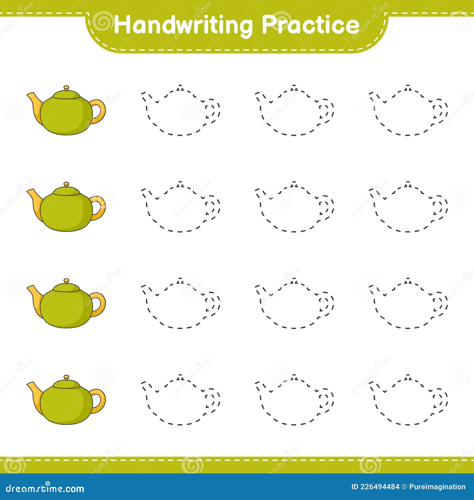 Handwriting Practice. Tracing Lines of Teapot Stock Vector - Illustration of dash, kids: 226494484