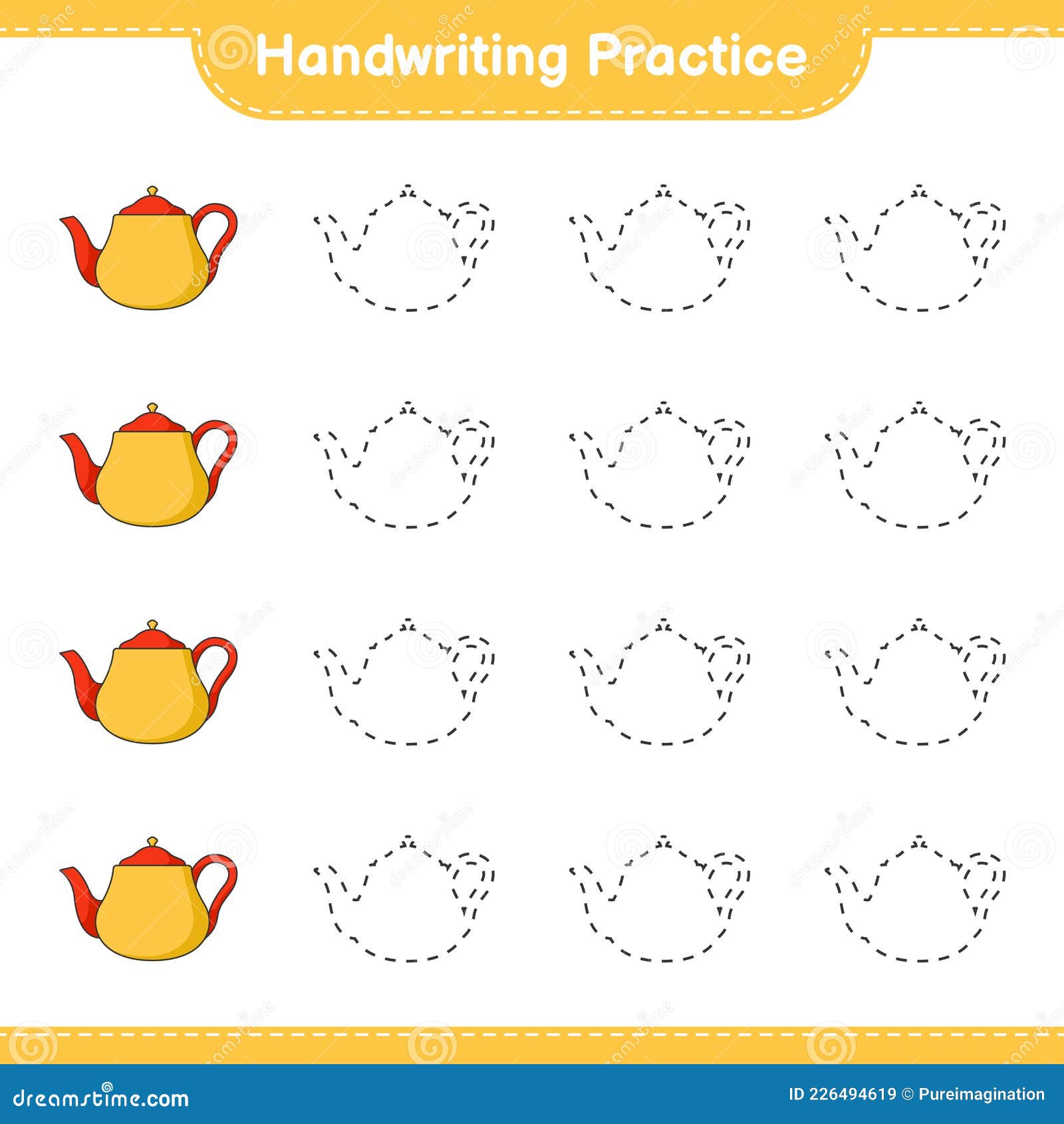Handwriting Practice. Tracing Lines of Teapot Stock Vector - Illustration of printable ...