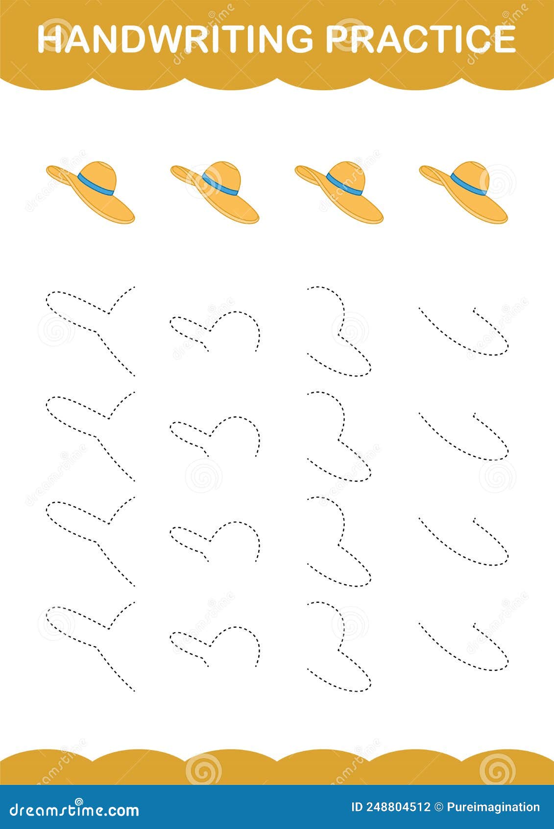 Handwriting Practice with Women Hat. Worksheet for Kids Stock Vector ...