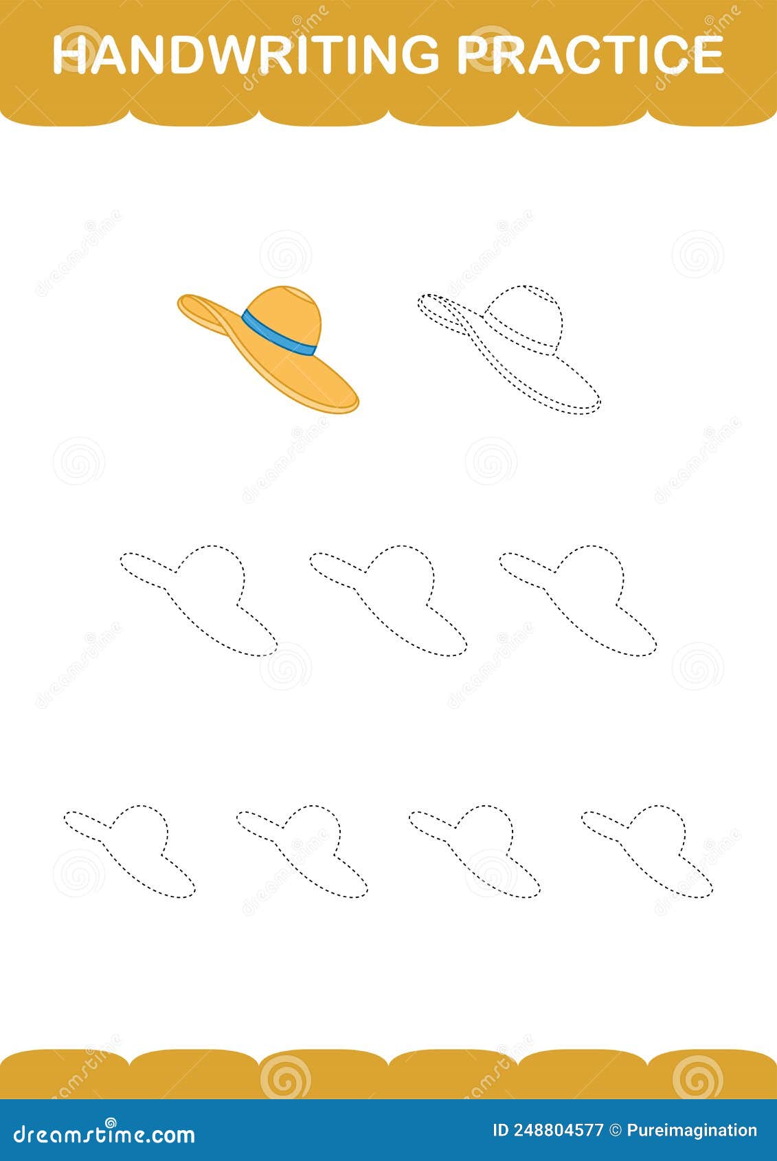 Handwriting Practice with Women Hat. Worksheet for Kids Stock Vector ...