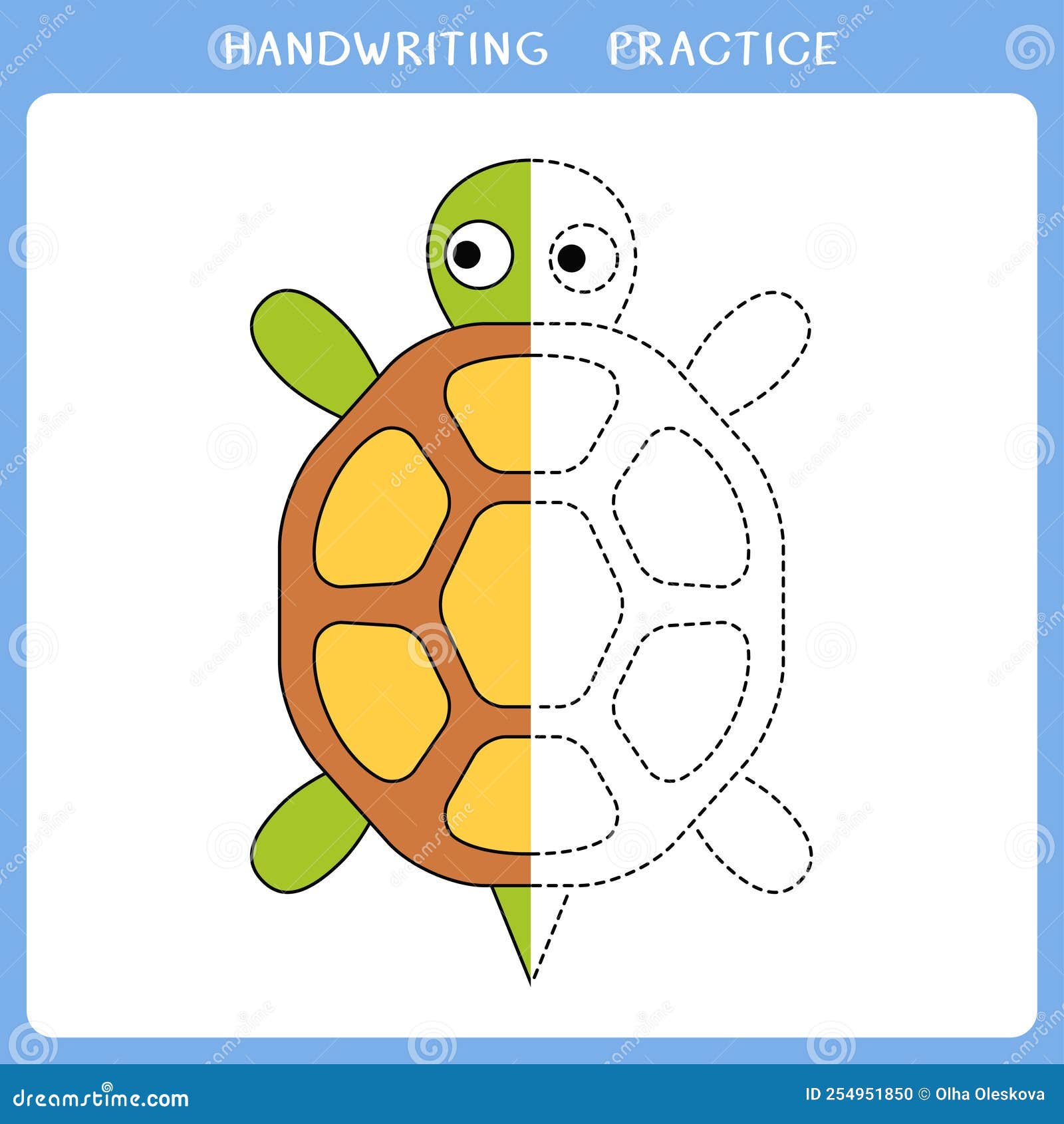 Handwriting Practice Worksheet with Cute Turtle Stock Vector ...