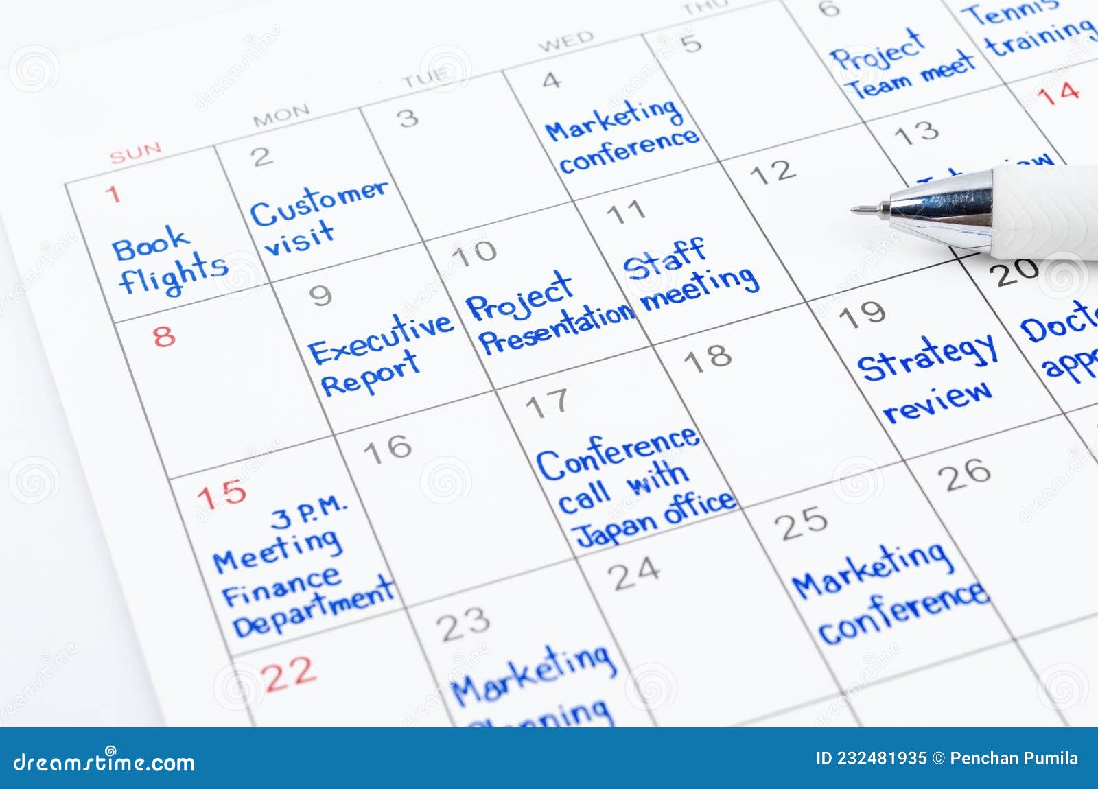Handwriting Scheduling Appointments on Calendar Sheet Stock Image ...