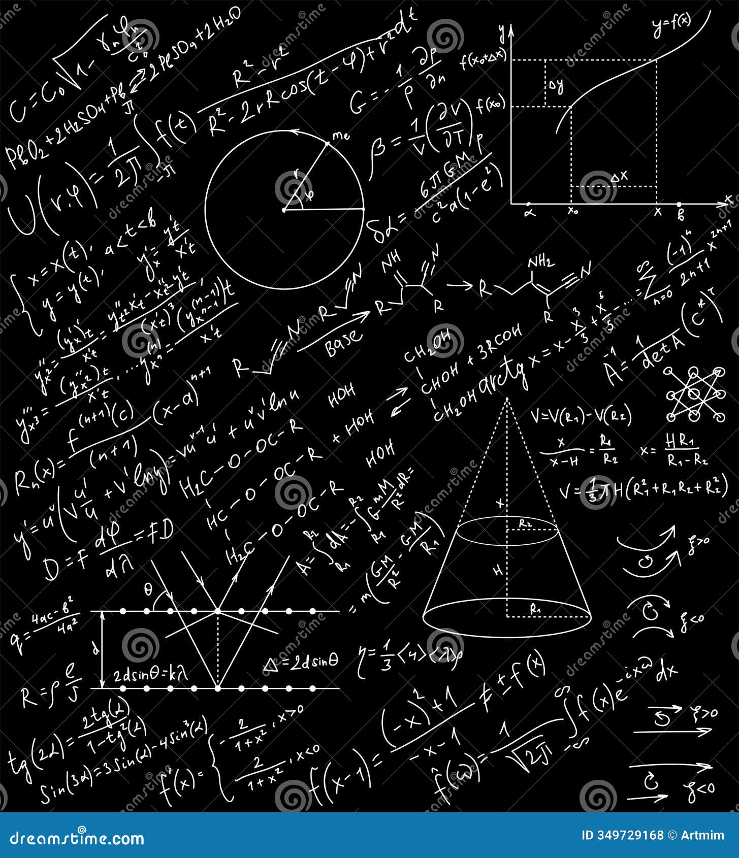 Handwriting Science Formulas Over Blackboard, Mathematic Background ...