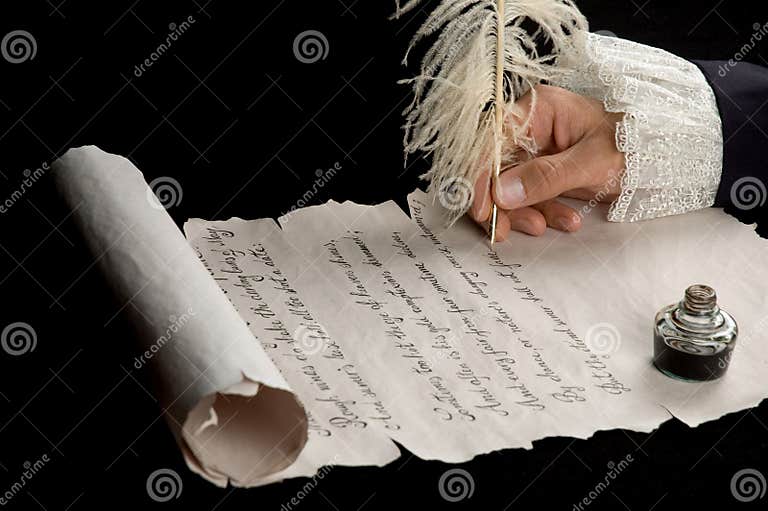 Handwriting on Scroll Paper Stock Image - Image of isolated, script ...
