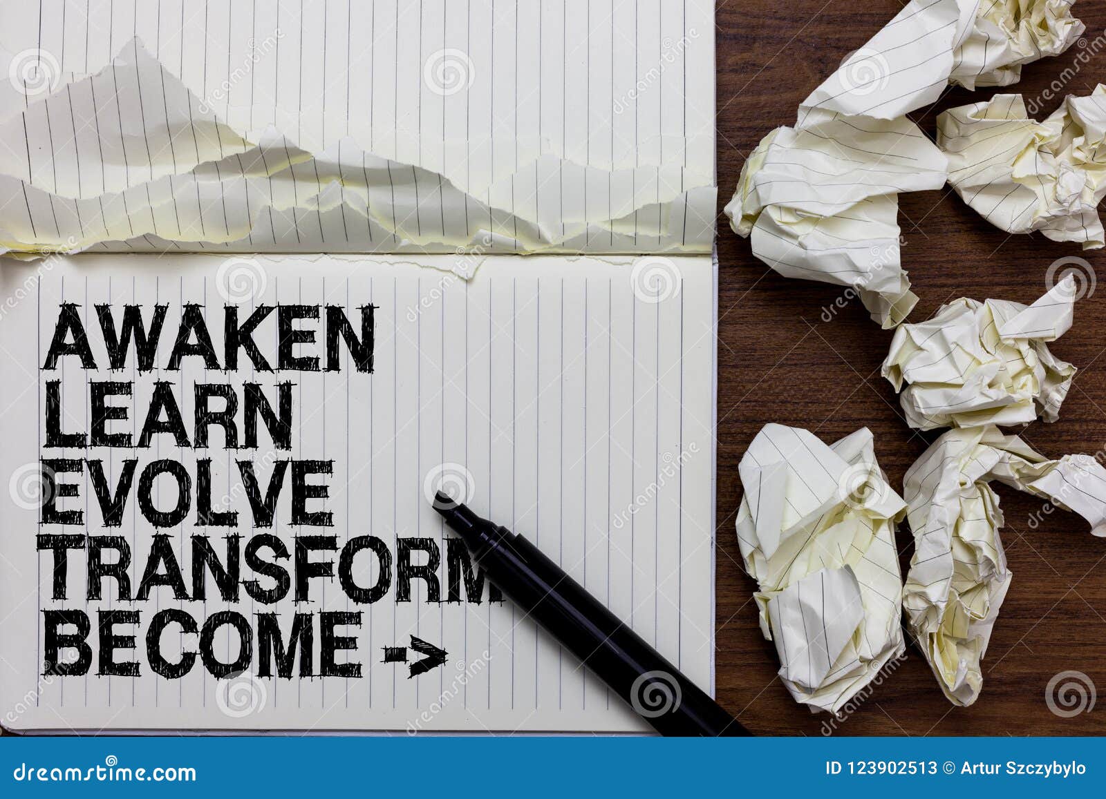 Handwriting Text Writing Awaken Learn Evolve Transform Become . Concept ...