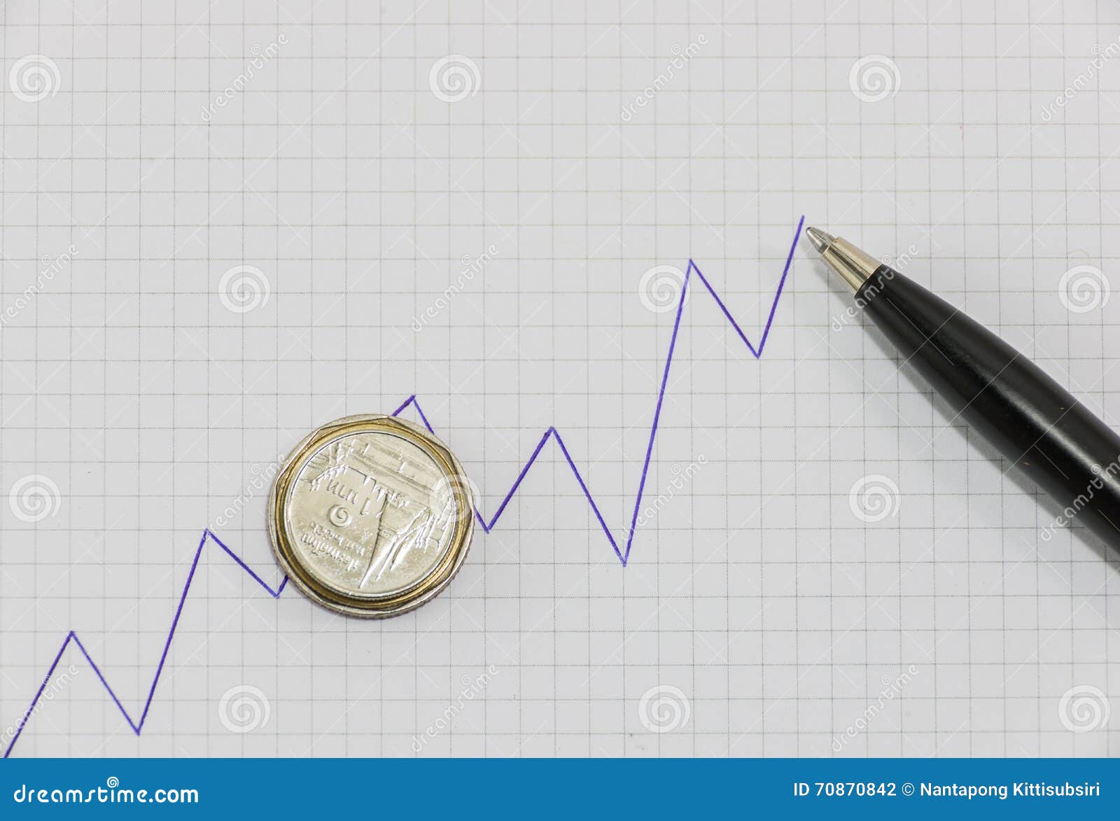 Handwriting Up Trend Chart on Graph Paper with Coins and Black Pen ...